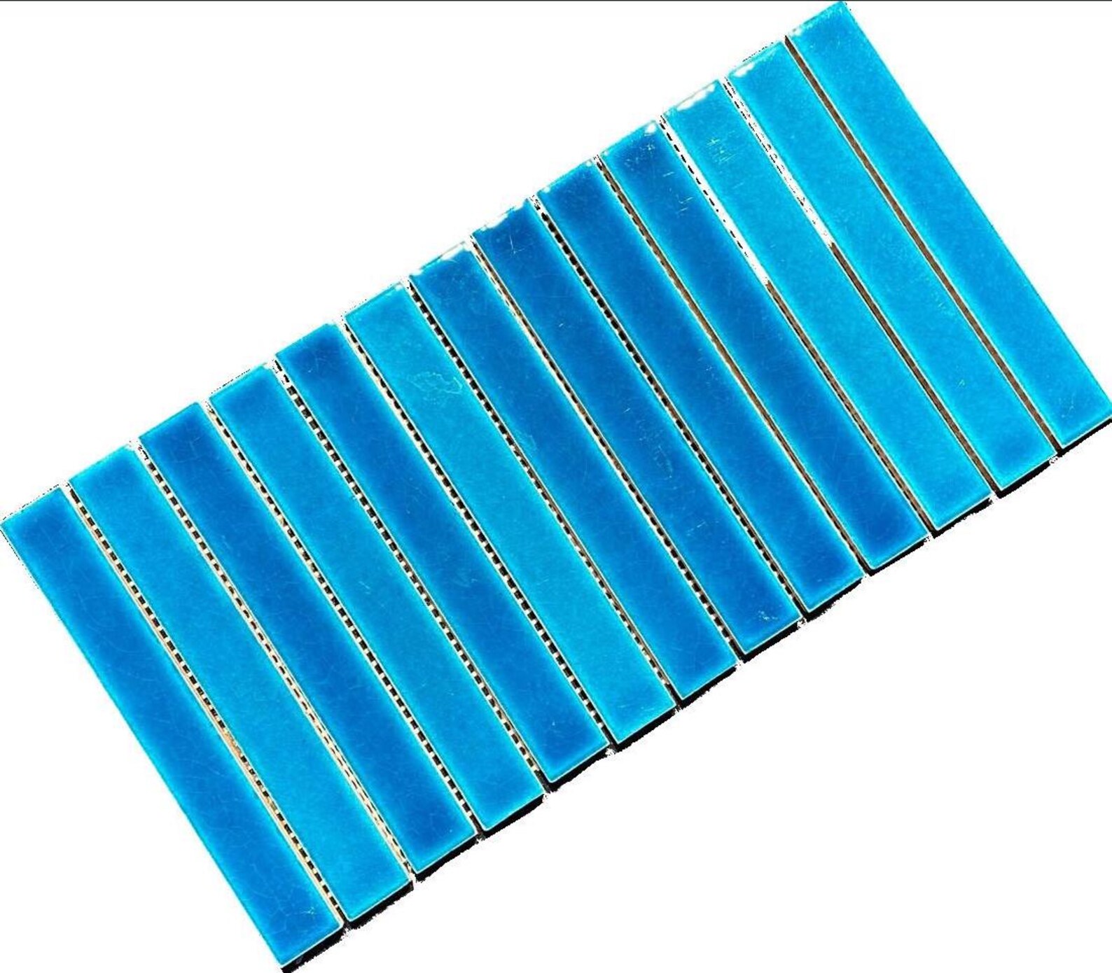 Crystal Dark Blue Mosaic Tile Sheet , Long Blue Rectangular Tiles ...