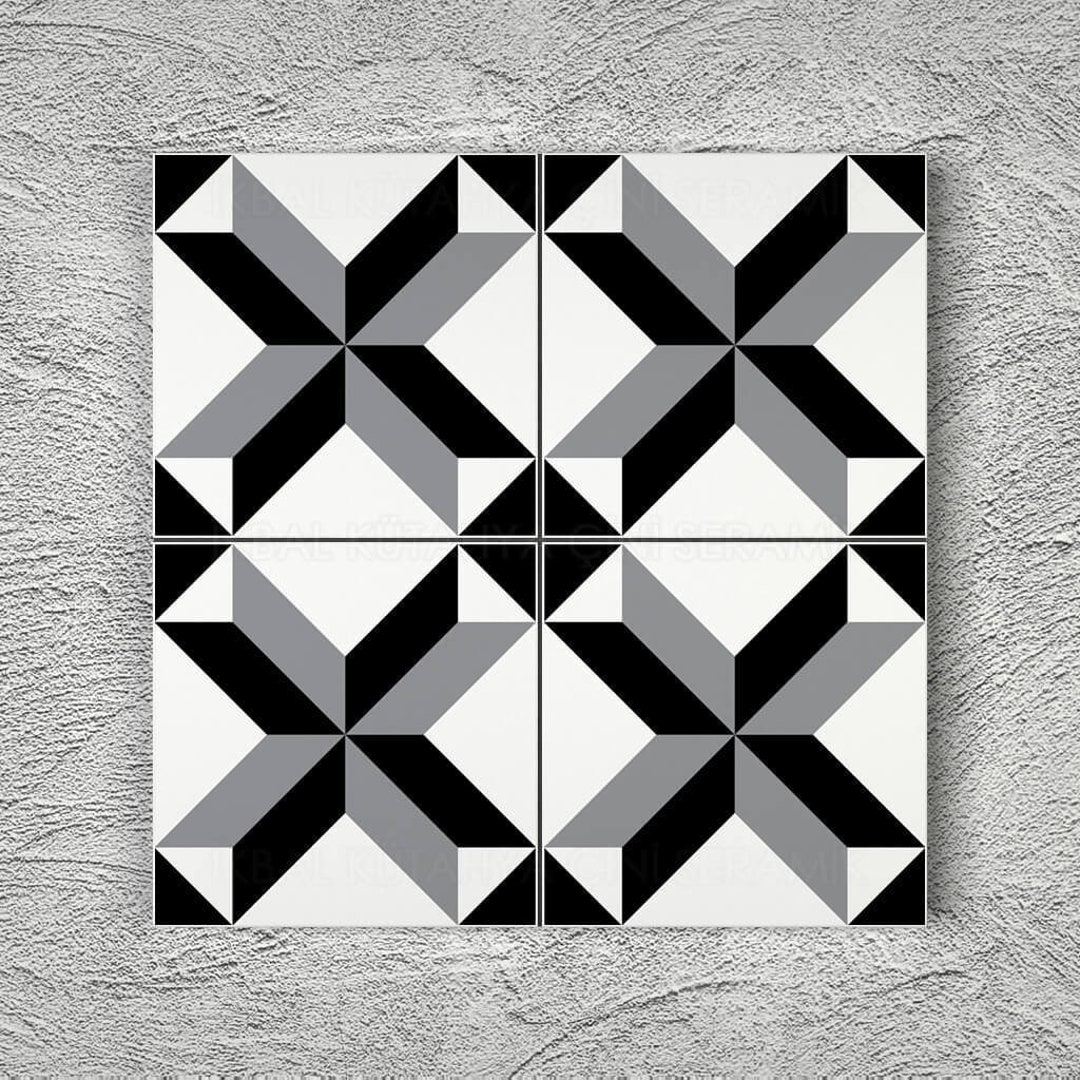 20×20 Cm Black-gray-white Patterned Floor Tile 1 Sqm2 (10 Sqf ) ,set of ...