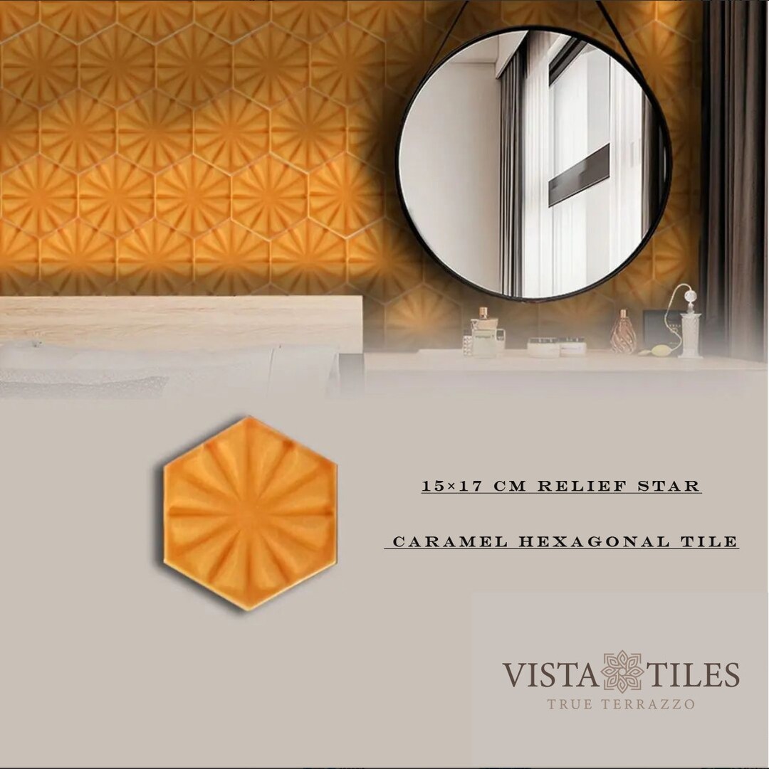 Relief Star Caramel Hexagonal Tile,ottoman Seljuk Tiles,bathroom Tiles, ,kitchen Tile, 1m2 (10 ...
