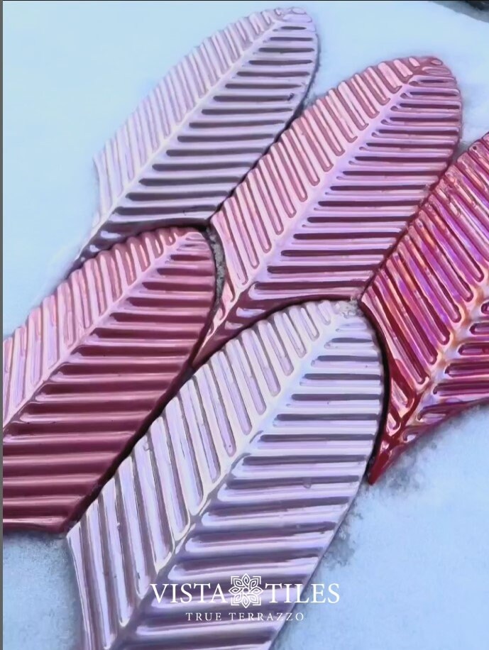 Pink Palm Leaf & Marble Tile , Art Deco Bathroom Ceramics, Kitchen Tile ...