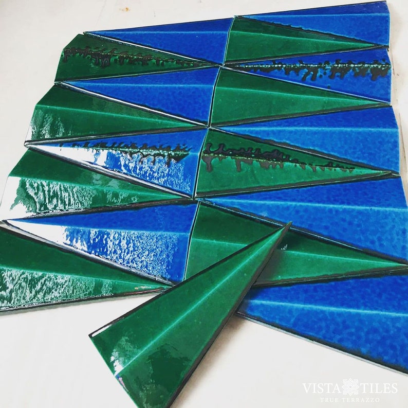 Triangle Pyramid Ceramic Tile , Art Deco Backsplash Tile,, Kitchen Tile , Handmade Ceramic ...
