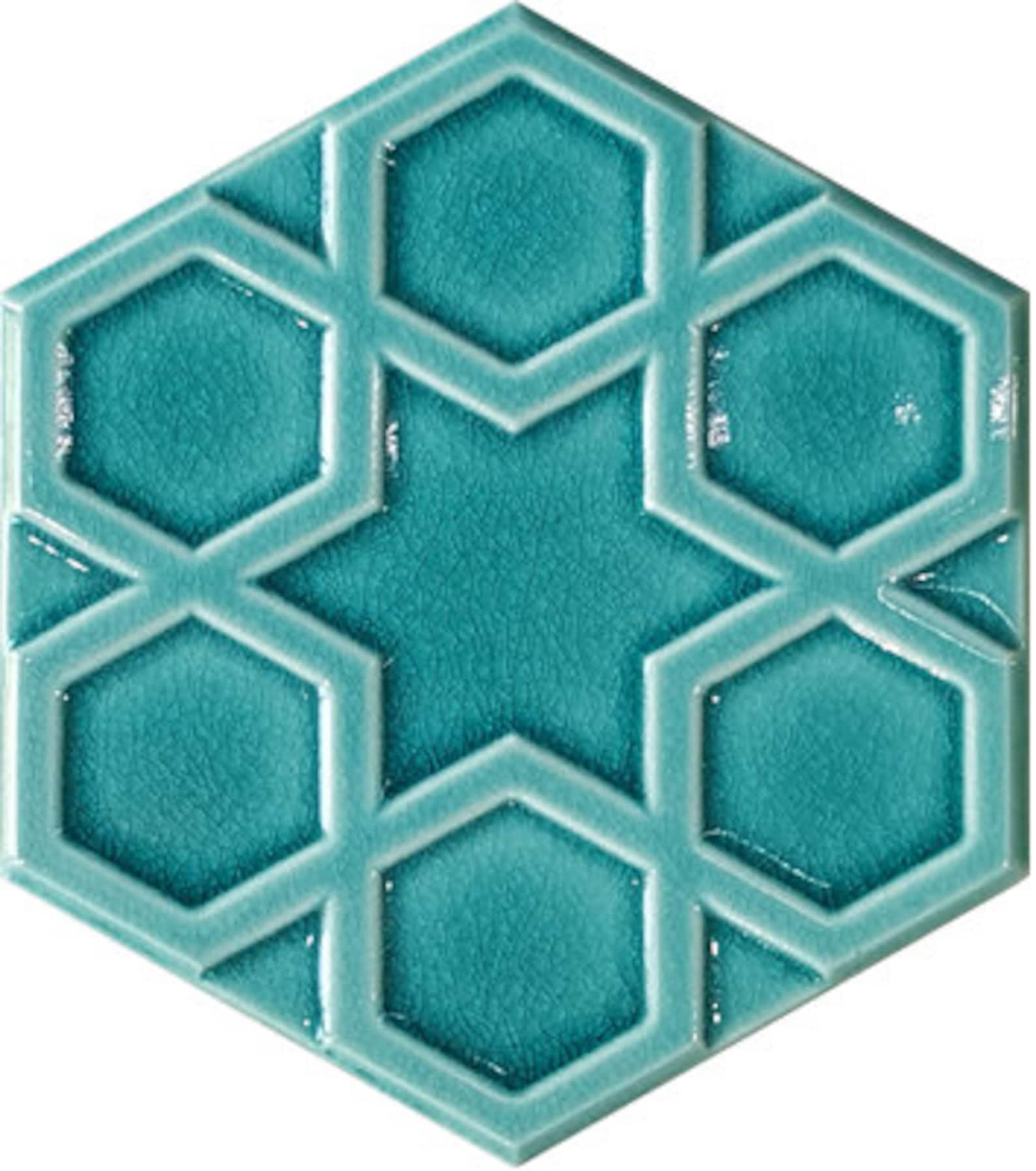 15×17 Cm Star Turquoise Hexagonal Ceramic Tile With Relief ,ottoman ...
