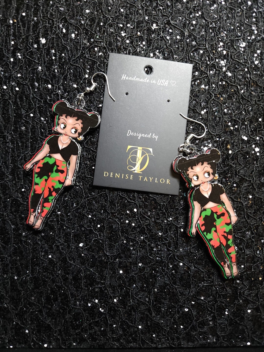 Handmade Betty Boop Black/red/green Camouflage Earrings| Dangle & Drop ...