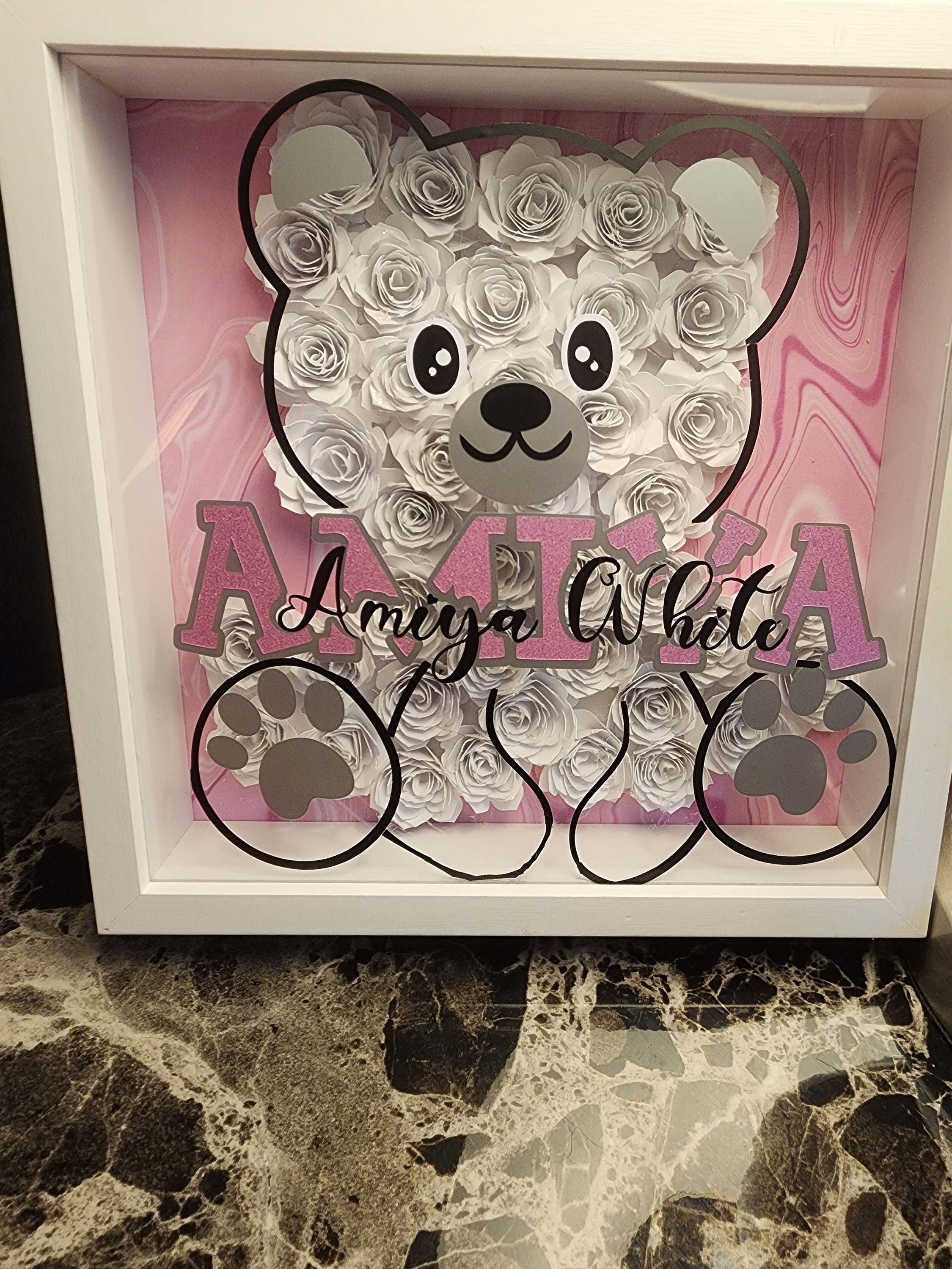 Personalized Bear Shadow Box; Flower Shadow Box; Teddy Bear; Gift for ...