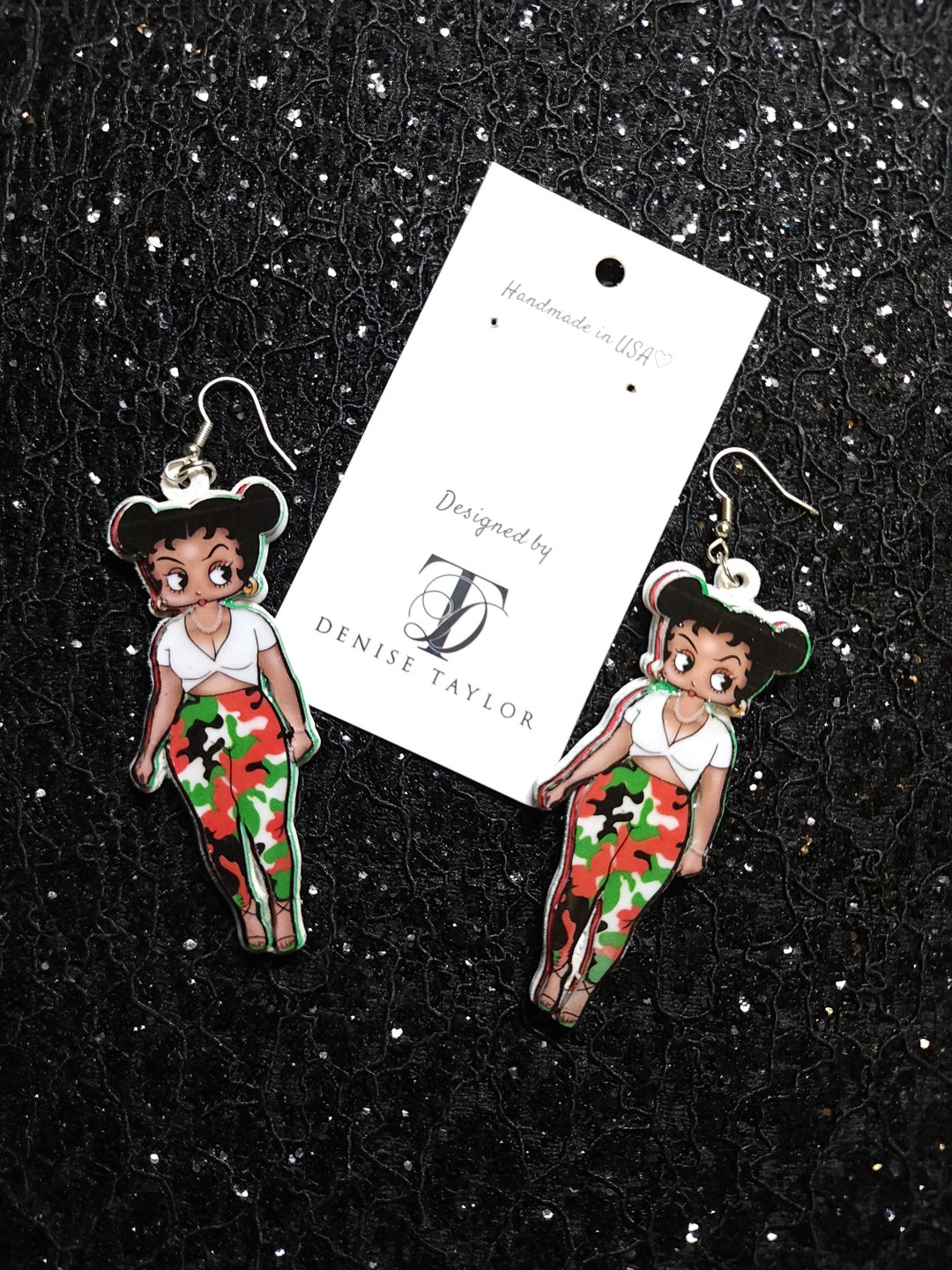 Handmade Betty Boop Camouflage Earrings| Dangle & Drop Earrings ...