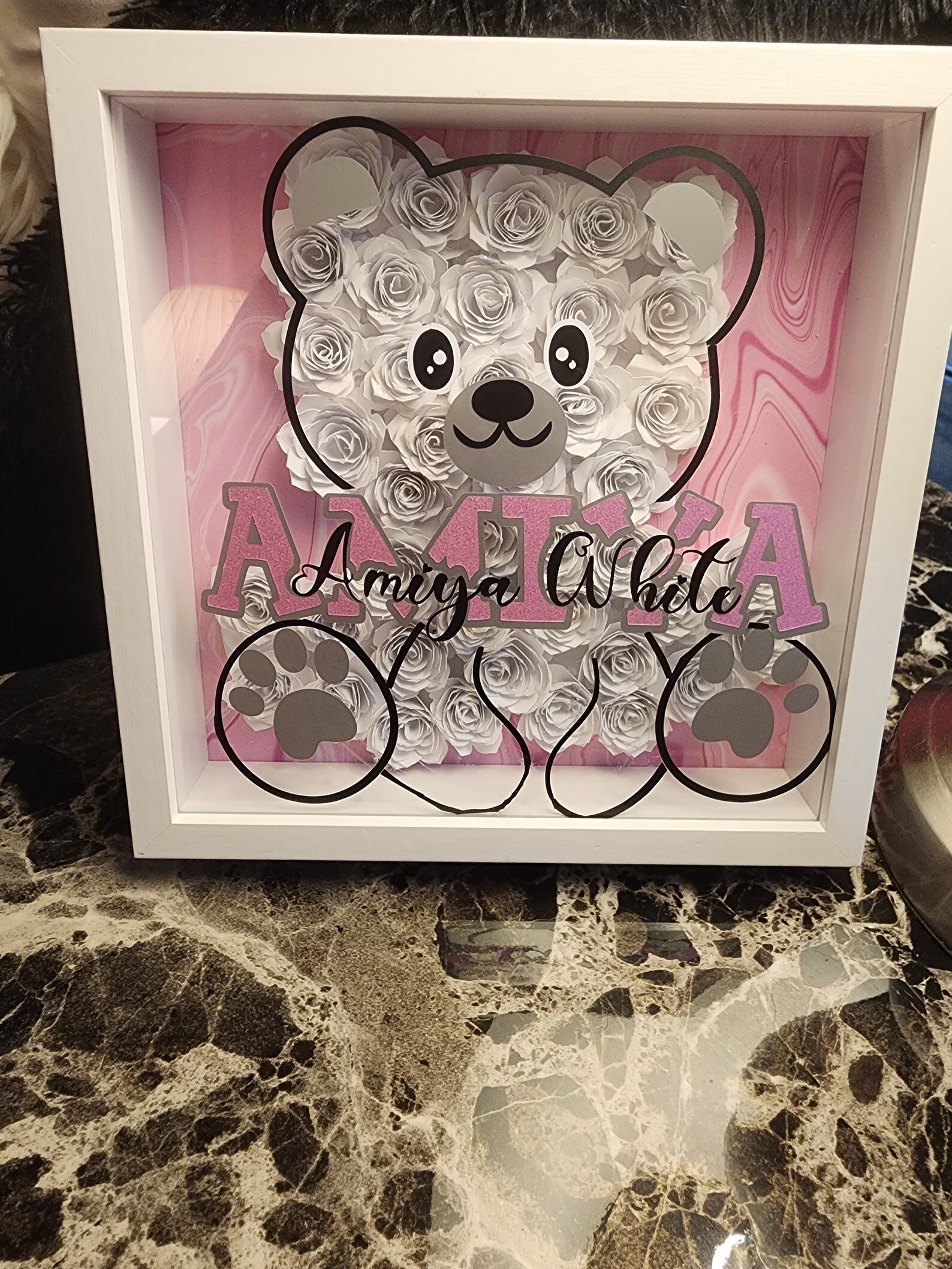 Personalized Bear Shadow Box; Flower Shadow Box; Teddy Bear; Gift for ...