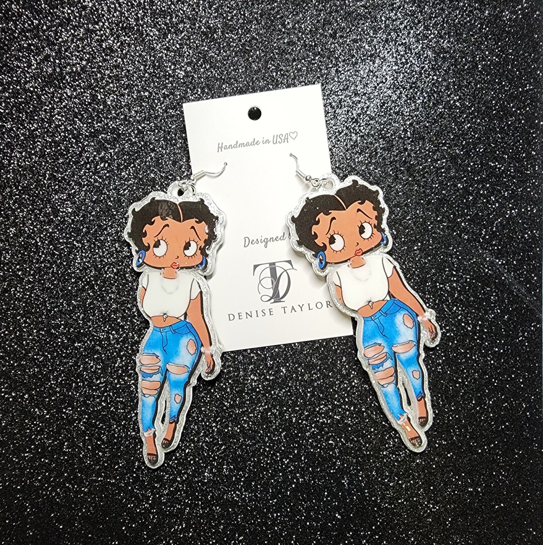 Handmade Betty Boop Ripped Jean Earrings | Dangle & Drop Earrings ...