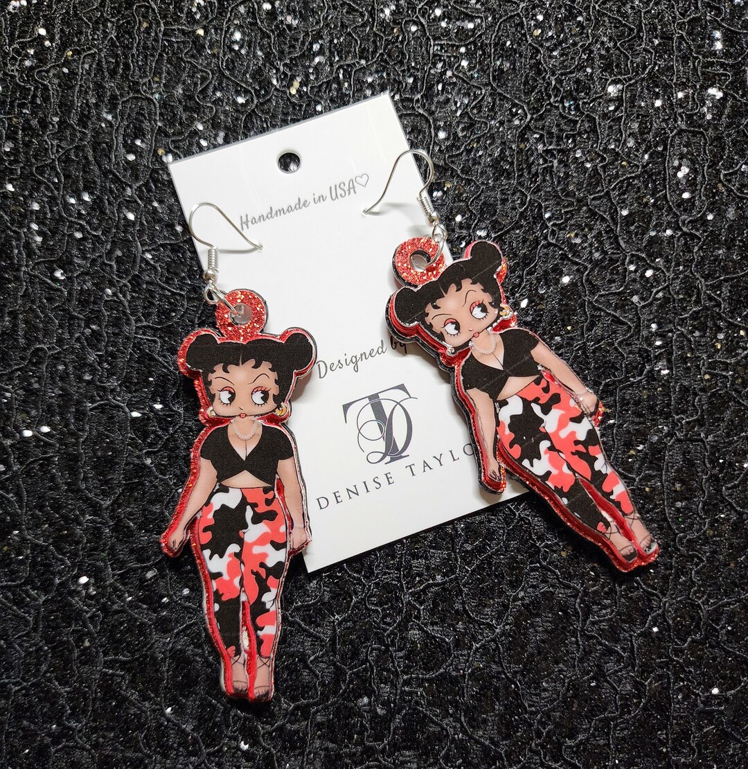 Handmade Betty Boop Red Camouflage Dangle & Drop Earrings| Gifts for ...