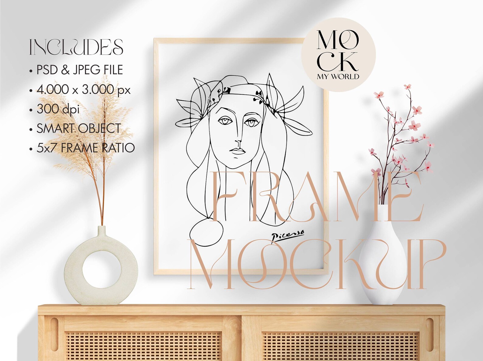 Boho Frame Mockup. Wood Frame Mockup. Realistic Boho Frame Scene ...