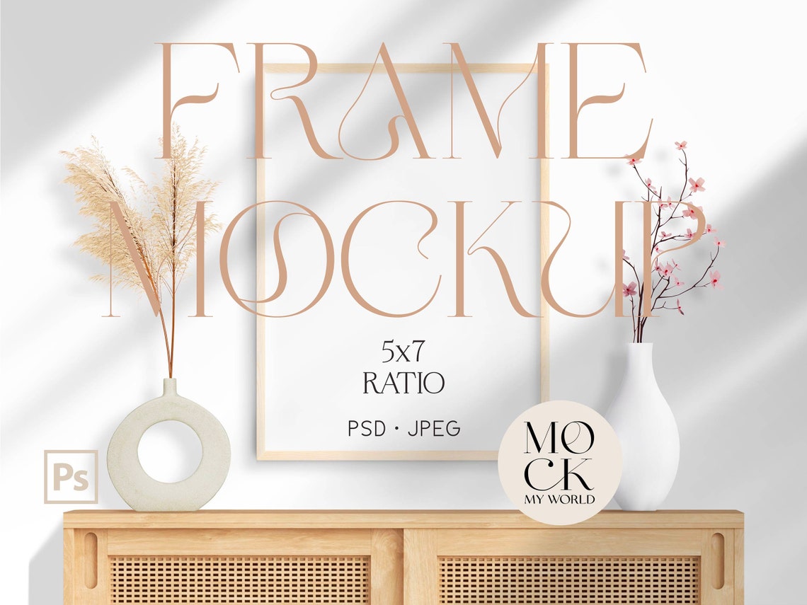 Boho Frame Mockup. Wood Frame Mockup. Realistic Boho Frame Scene ...