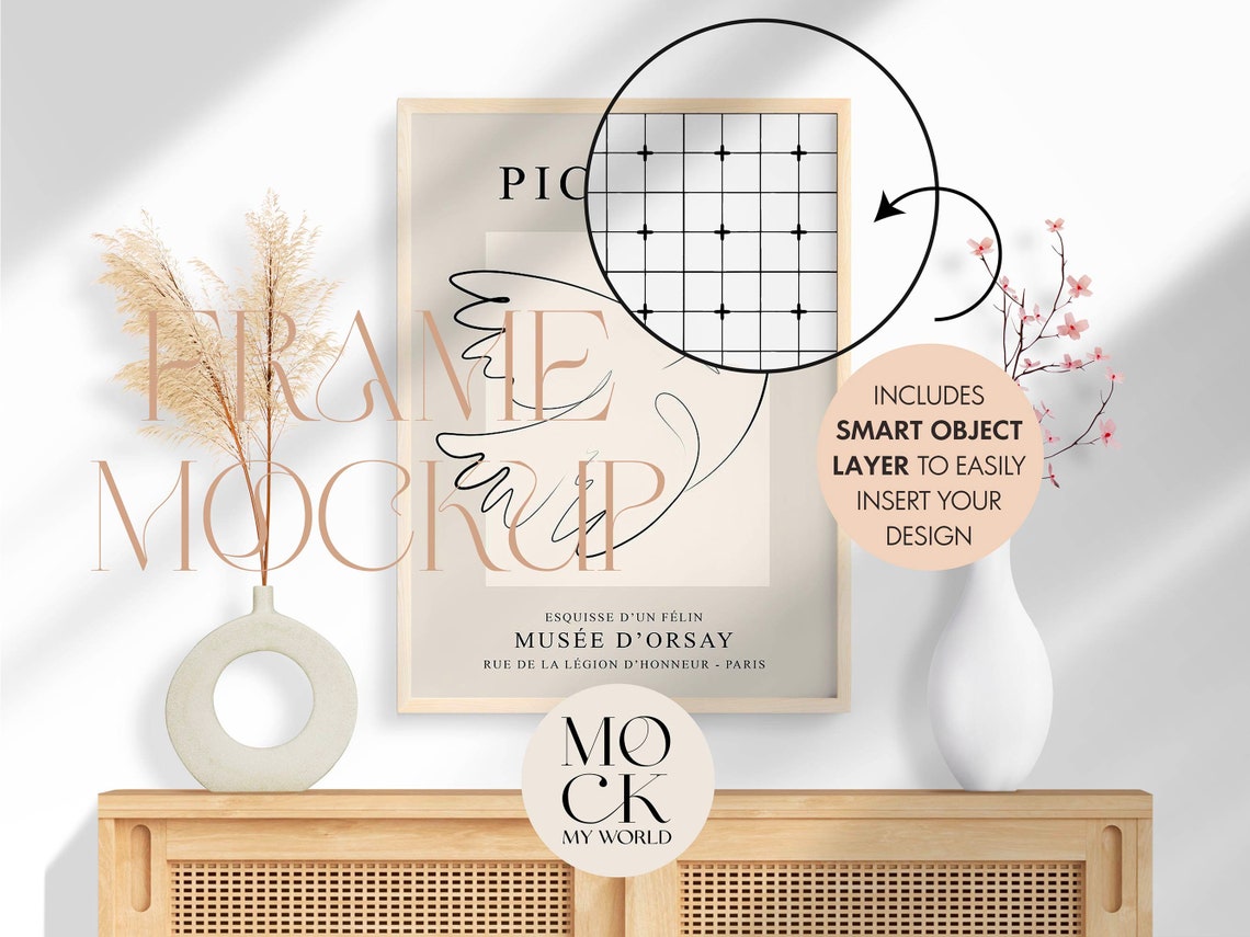 Boho Frame Mockup. Wood Frame Mockup. Realistic Boho Frame Scene ...