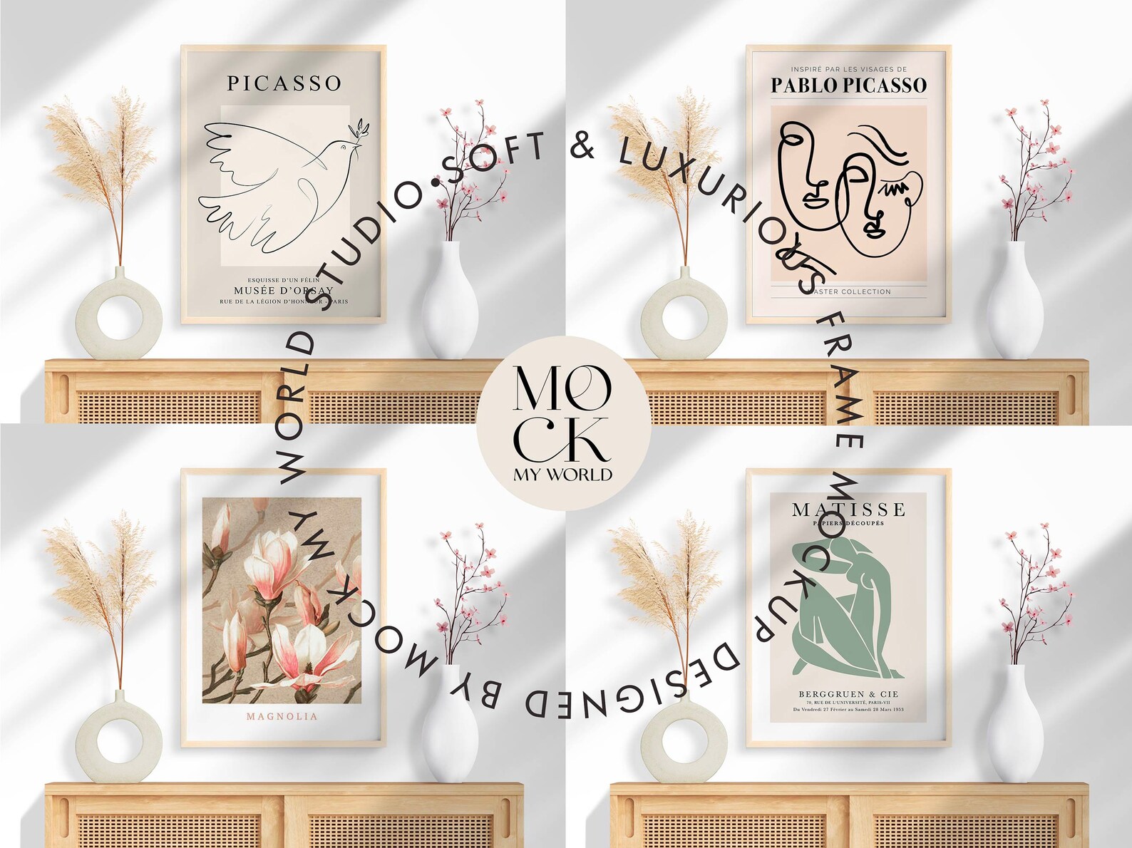 Boho Frame Mockup. Wood Frame Mockup. Realistic Boho Frame Scene ...