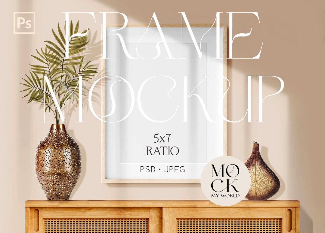 Boho Wood Frame Mockup. Poster Mockup. Modern Art Print Mockup. Wall ...