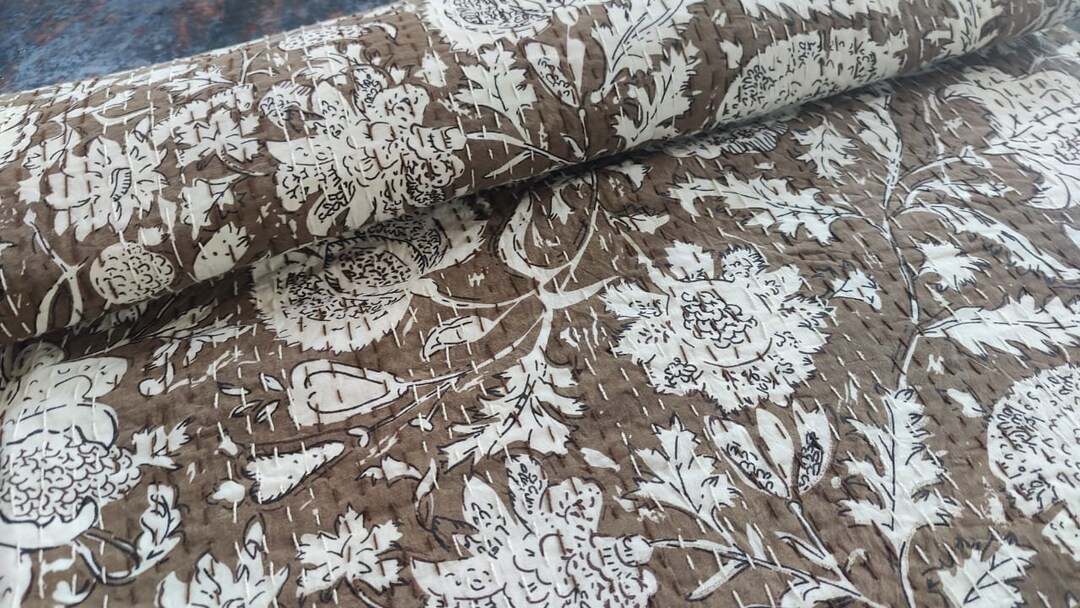 Chocolate Dark Brown Kantha Quilt Kantha Quilt King Size Hand Block ...