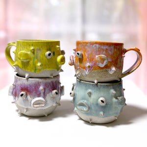 Pufferfish Mug W/ Handle. Handmade Ceramic Cup. Funny Face Fish Art ...