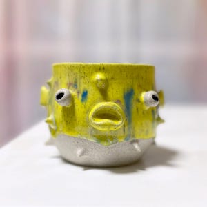 Pufferfish Mug W/ Handle. Handmade Ceramic Cup. Funny Face Fish Art ...