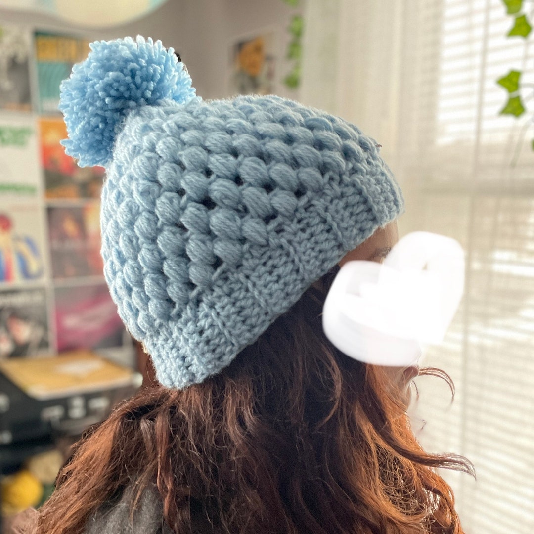 Baby Blue Puff Stitch Winter Hat - Etsy