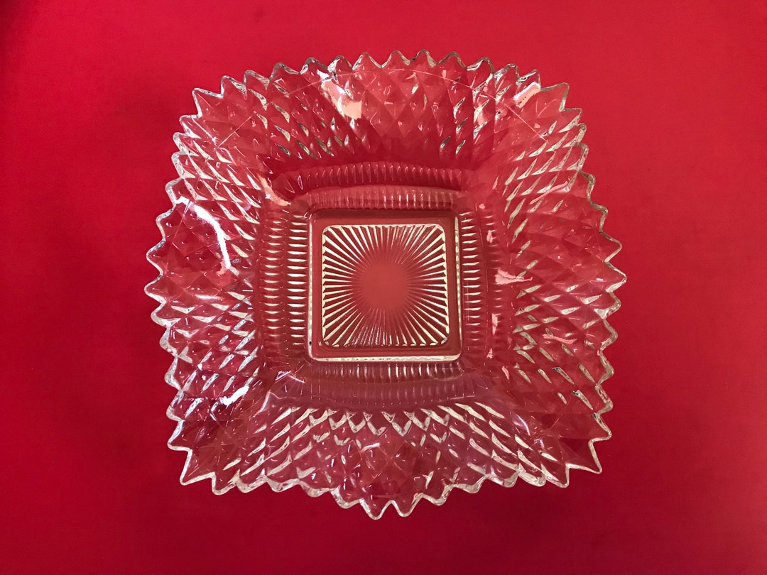Large Clear Wavy Square Diamond Design Candy, Nut, or Trinket Dish by ...