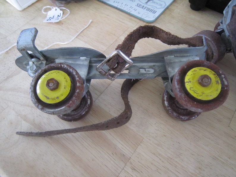 Vintage Metal Skates, Metal Wheels, Leather Buckles, Clamp on Shoes - Etsy