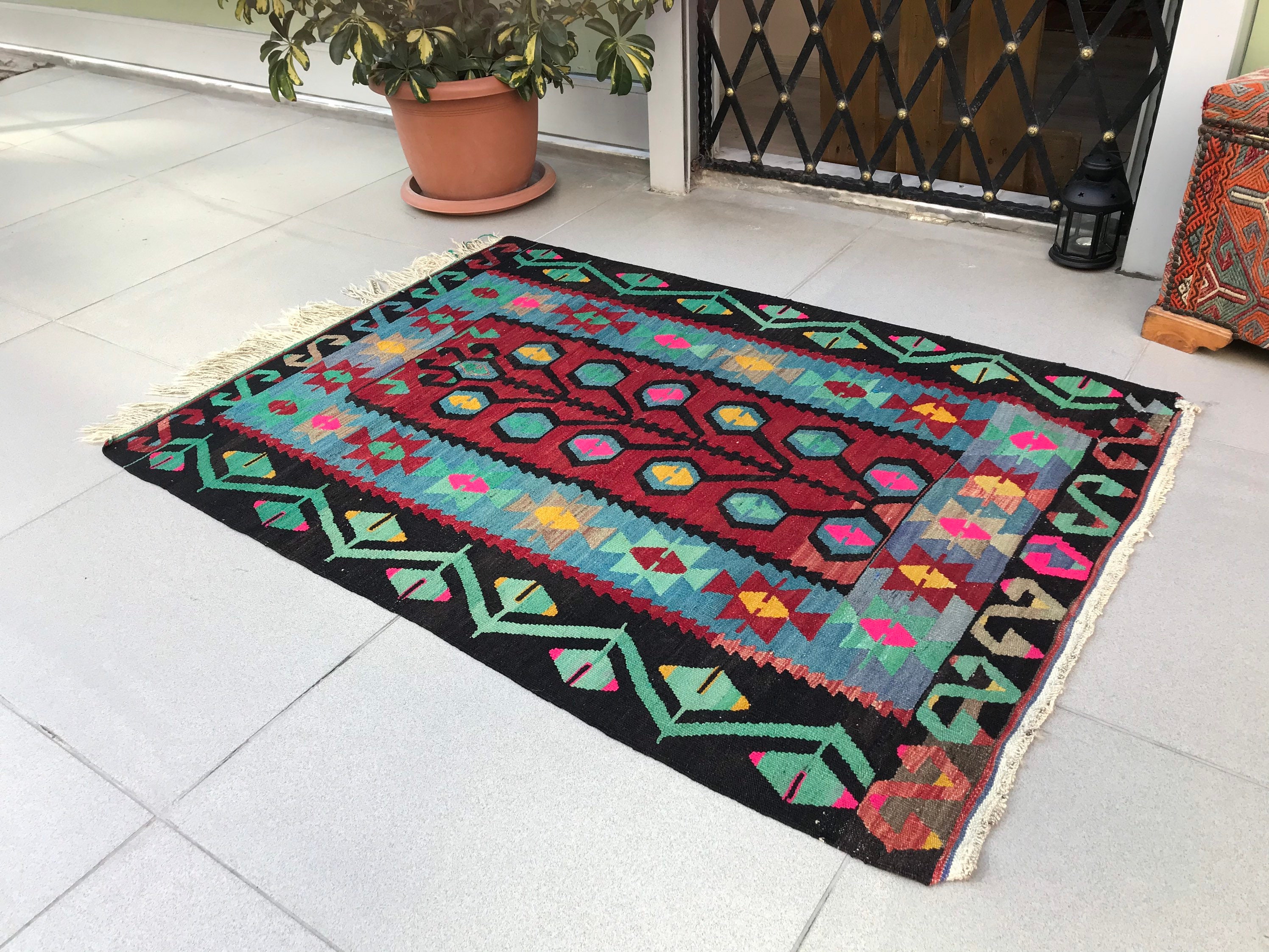 Tribal Kilim Rug Turkish Vintage Ethnic Kilim Rug S-Antiq | Etsy