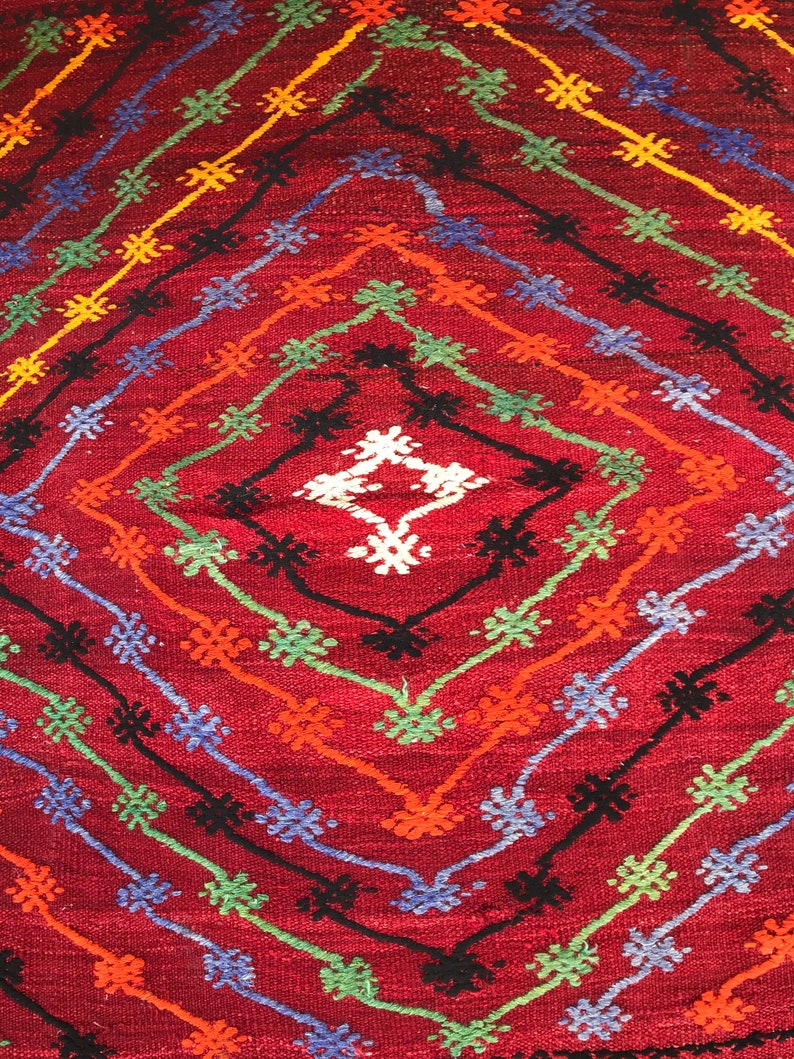 Red Tribal Kilim Rug 4x4 1940s Ethnic Sofrah Kilim Nomadic Kilim Art ...