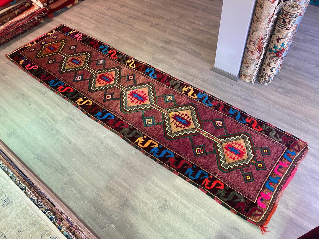 Rare Colorful 1950s S-antique Turkish Runner Size Carpet Rug ...