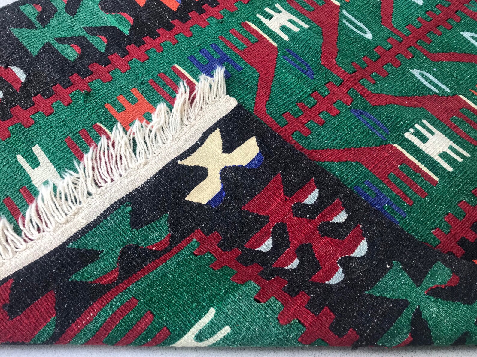 Green Kilim Rug 3x4 Ethnic Anatolian Kilim Aztec Pattern Multicolor ...