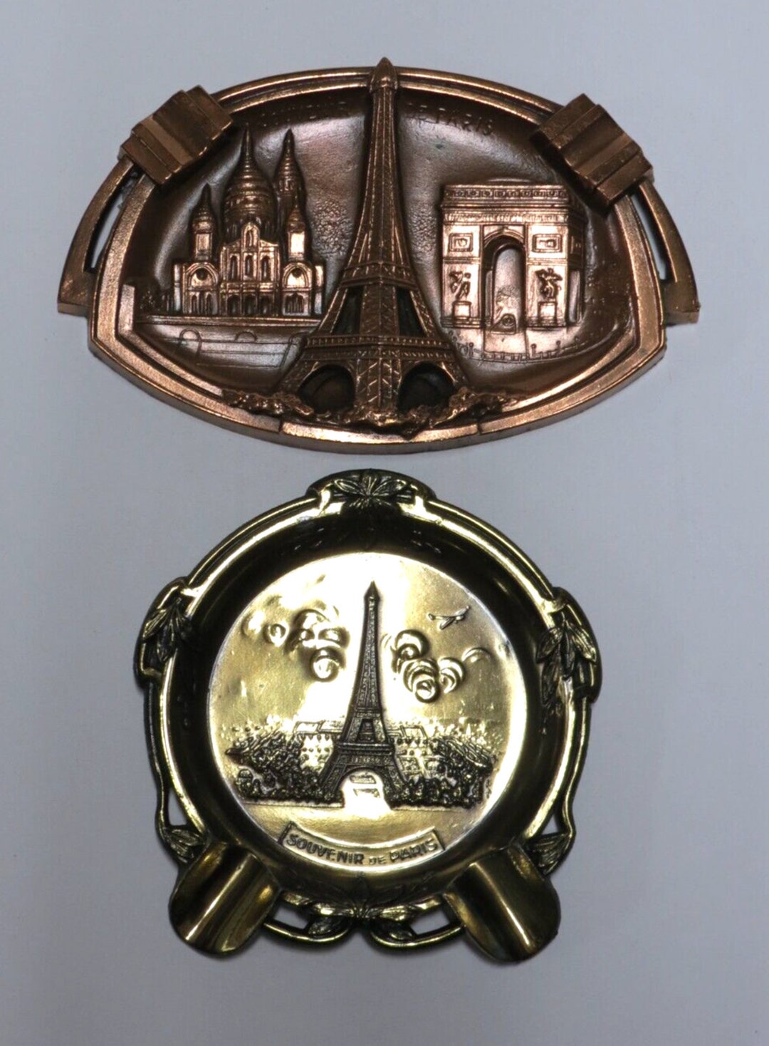 Set of 2 Vintage Souvenir De Paris Metal Ashtray France Eiffel Tower - Etsy