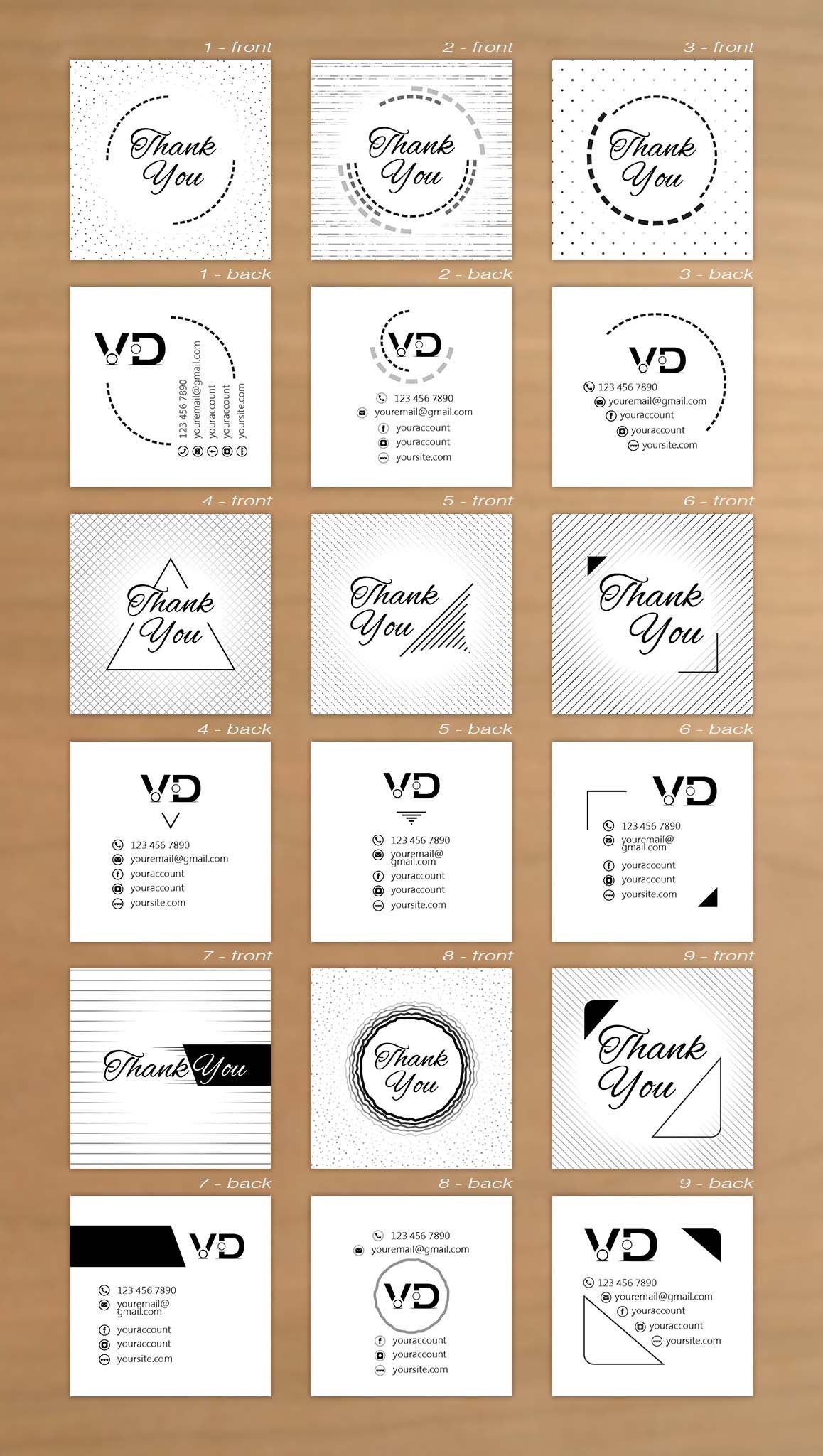 Nine Minimal Thank You Graphic Square Cards, BUNDLE, Instant Download ...