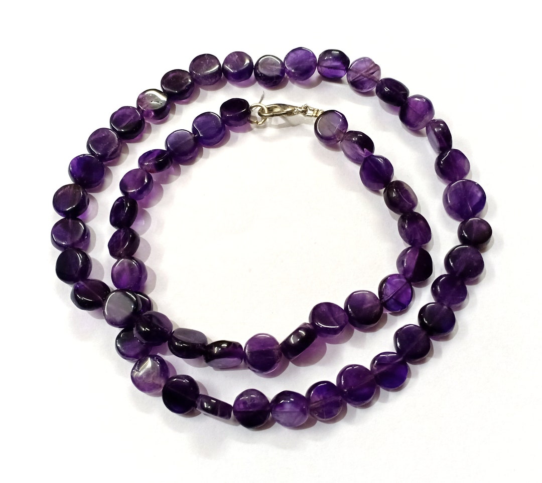 Amethyst Coin Beads Necklace, Natural Amethyst Jewelry Necklace, 8mm ...