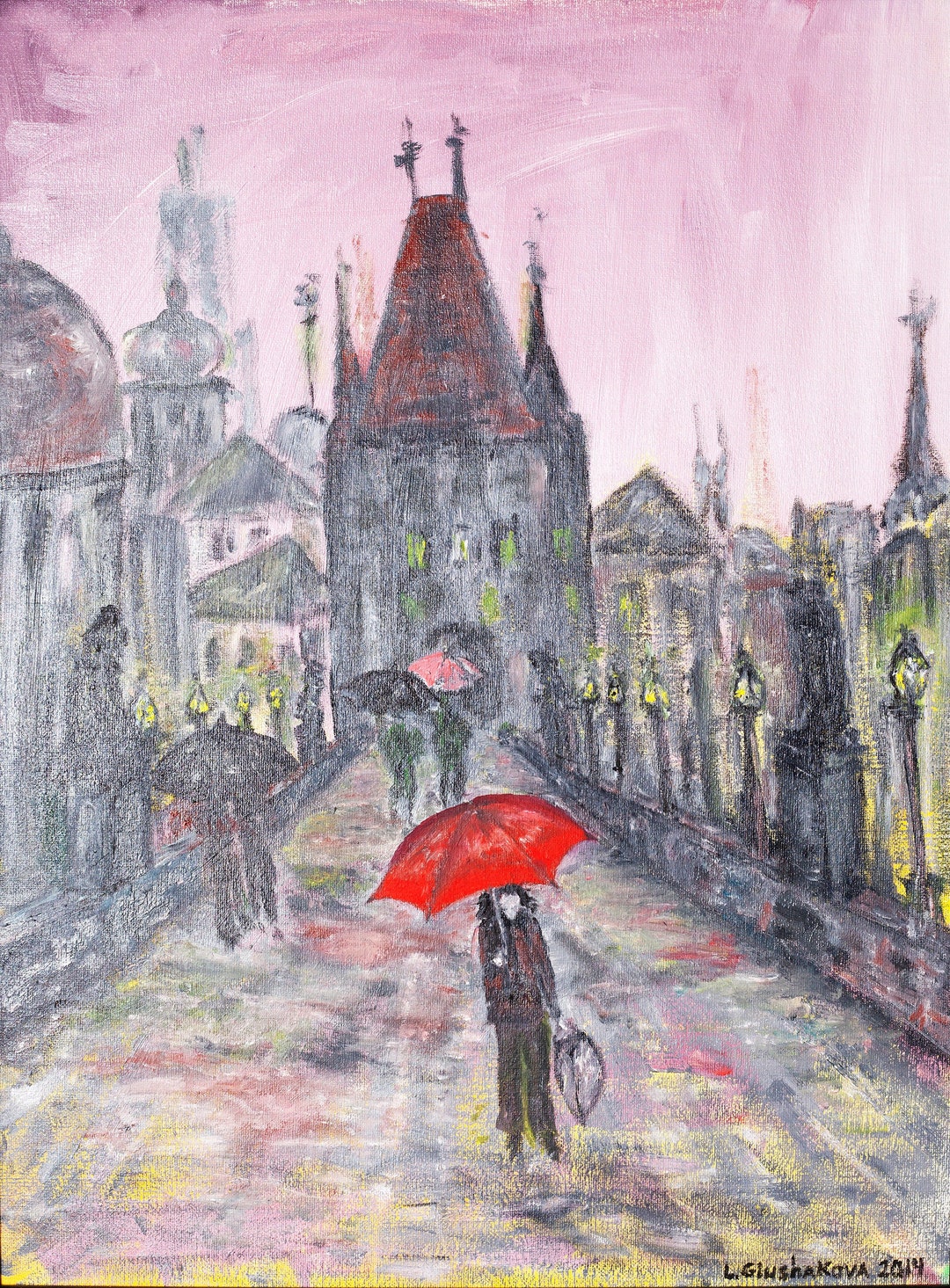 Red Umbrella Original Oil Painting Impressionism - Etsy