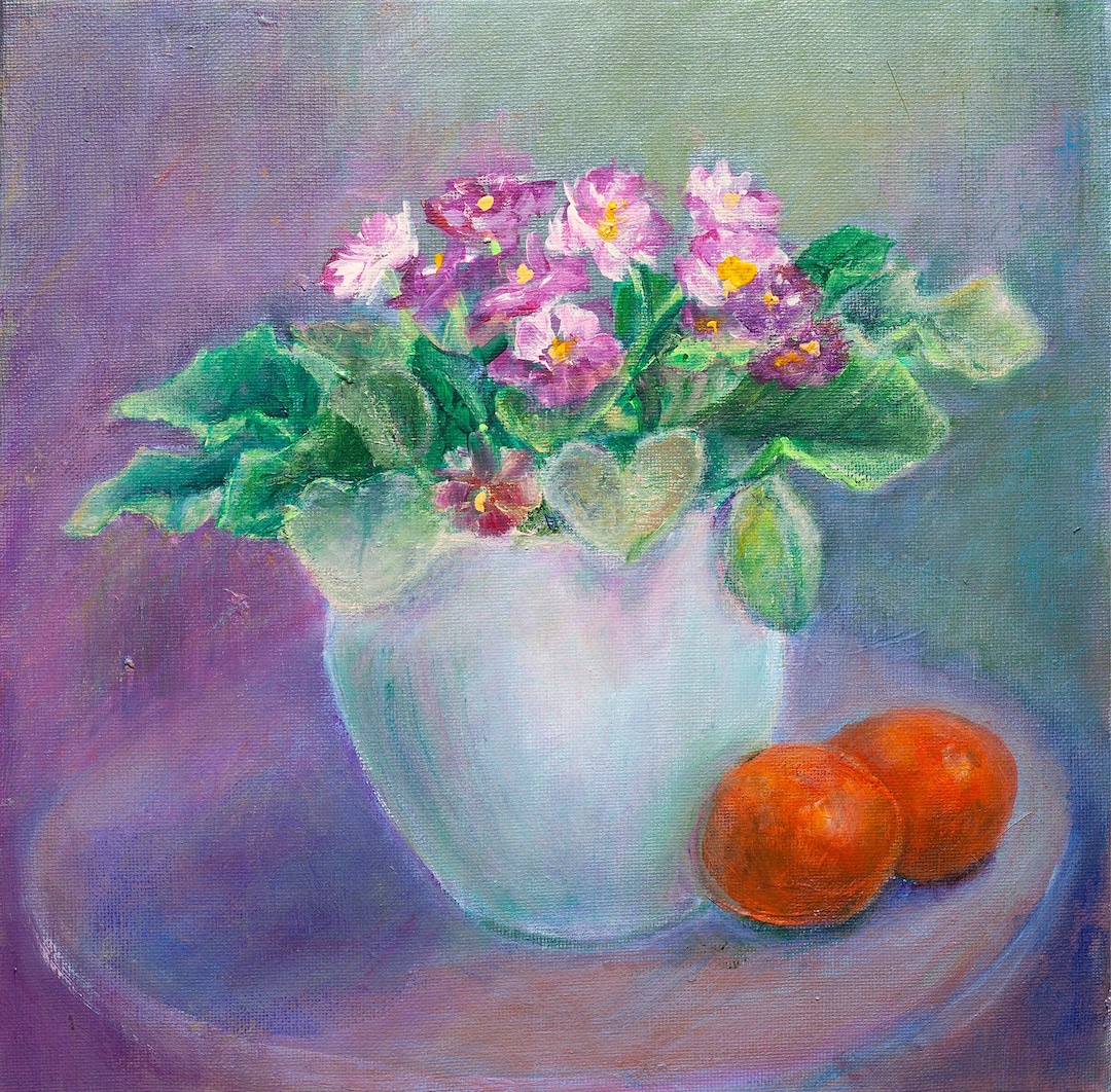 Violets in a White Pot Still Life Original Oil Painting - Etsy