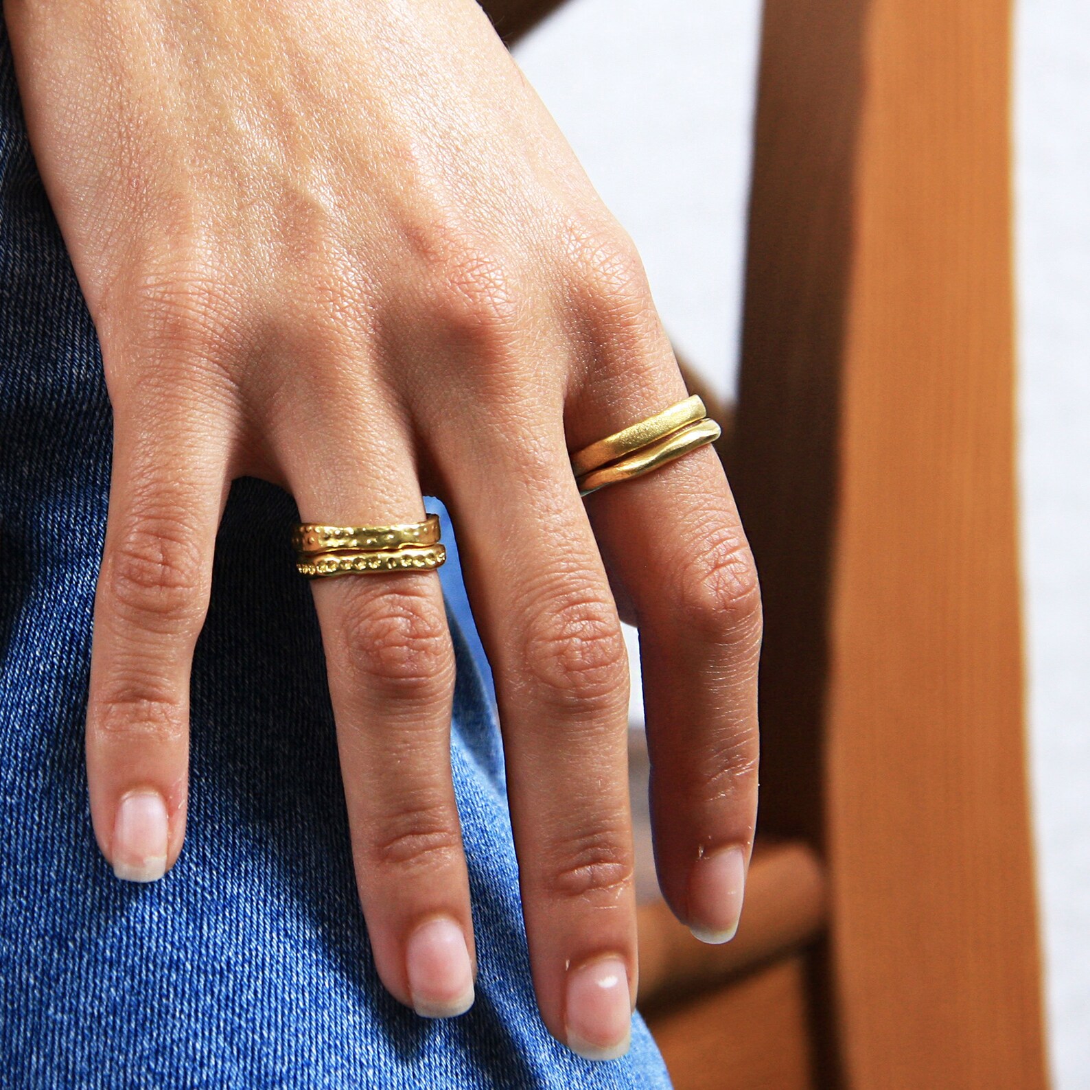 Organic Dotted Gold Band Ring Textured Gold Ring for Women | Etsy