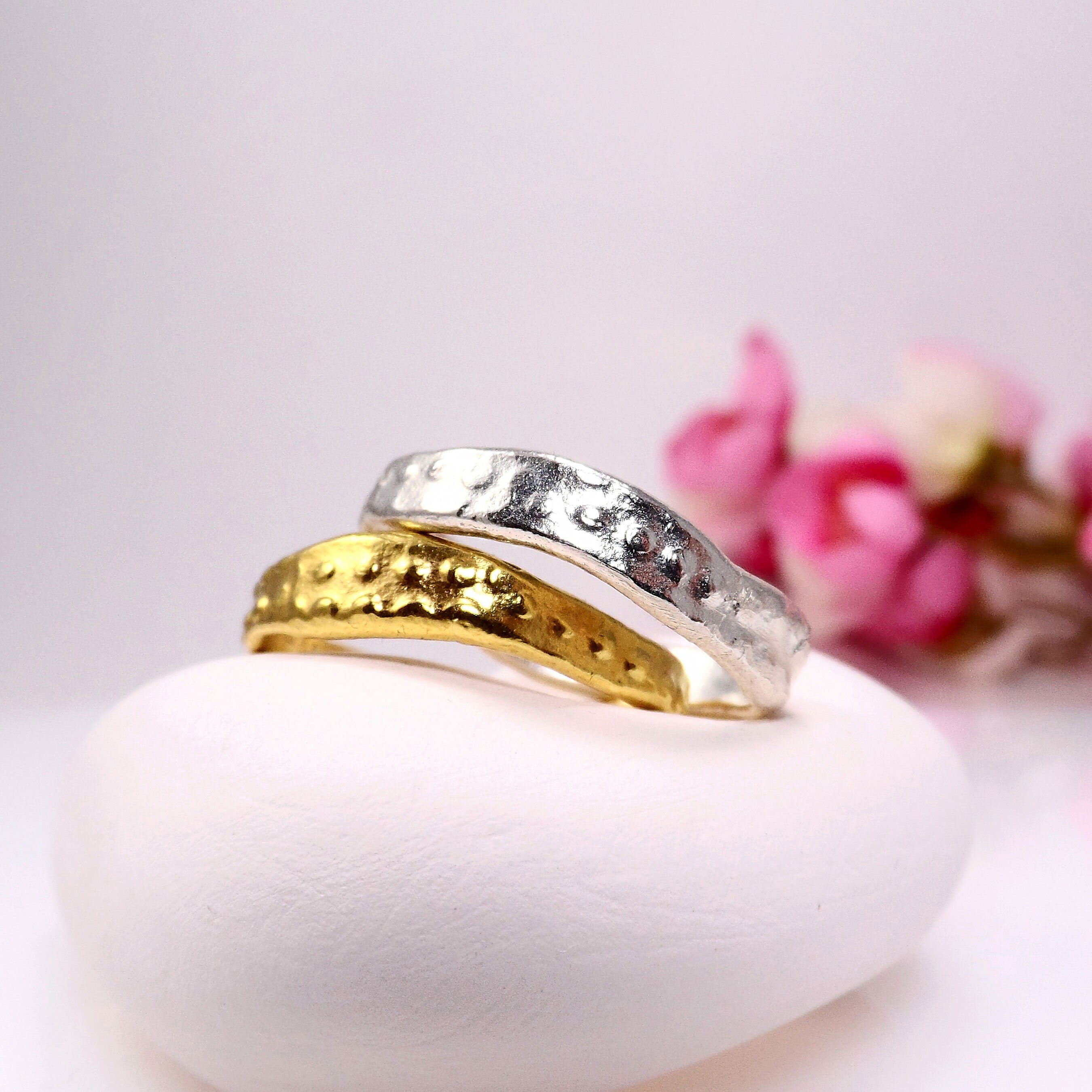 Organic Dotted Silver Band Ring Textured Silver Ring for Her - Etsy