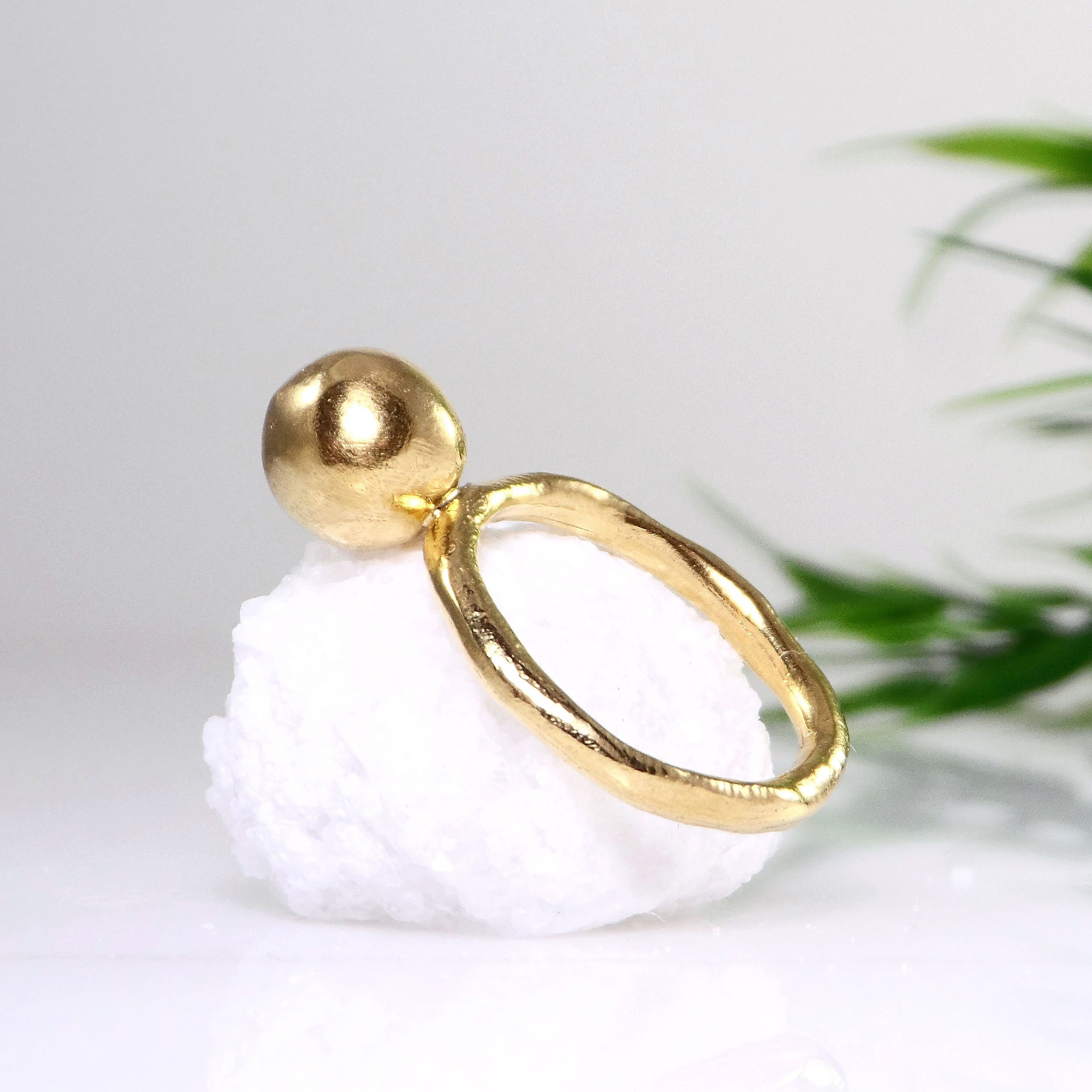 Gold ball ring Statement ring Gold sphere ring Stackable ring | Etsy