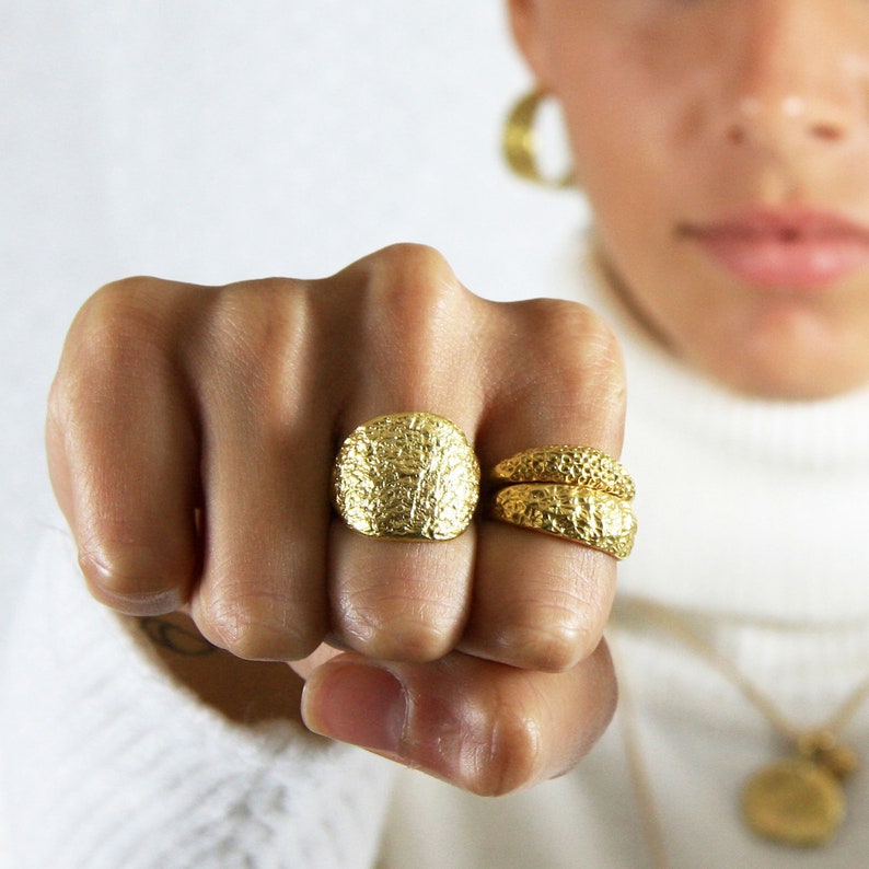 Textured Gold Ring Minimalist Cocktail Ring Chunky Gold Ring - Etsy