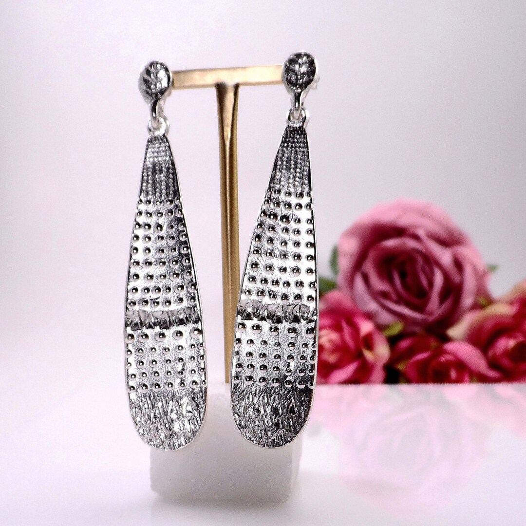 Long Drop Shaped Dangle Earrings Dotted Dangle Drops Ethnic Boho ...