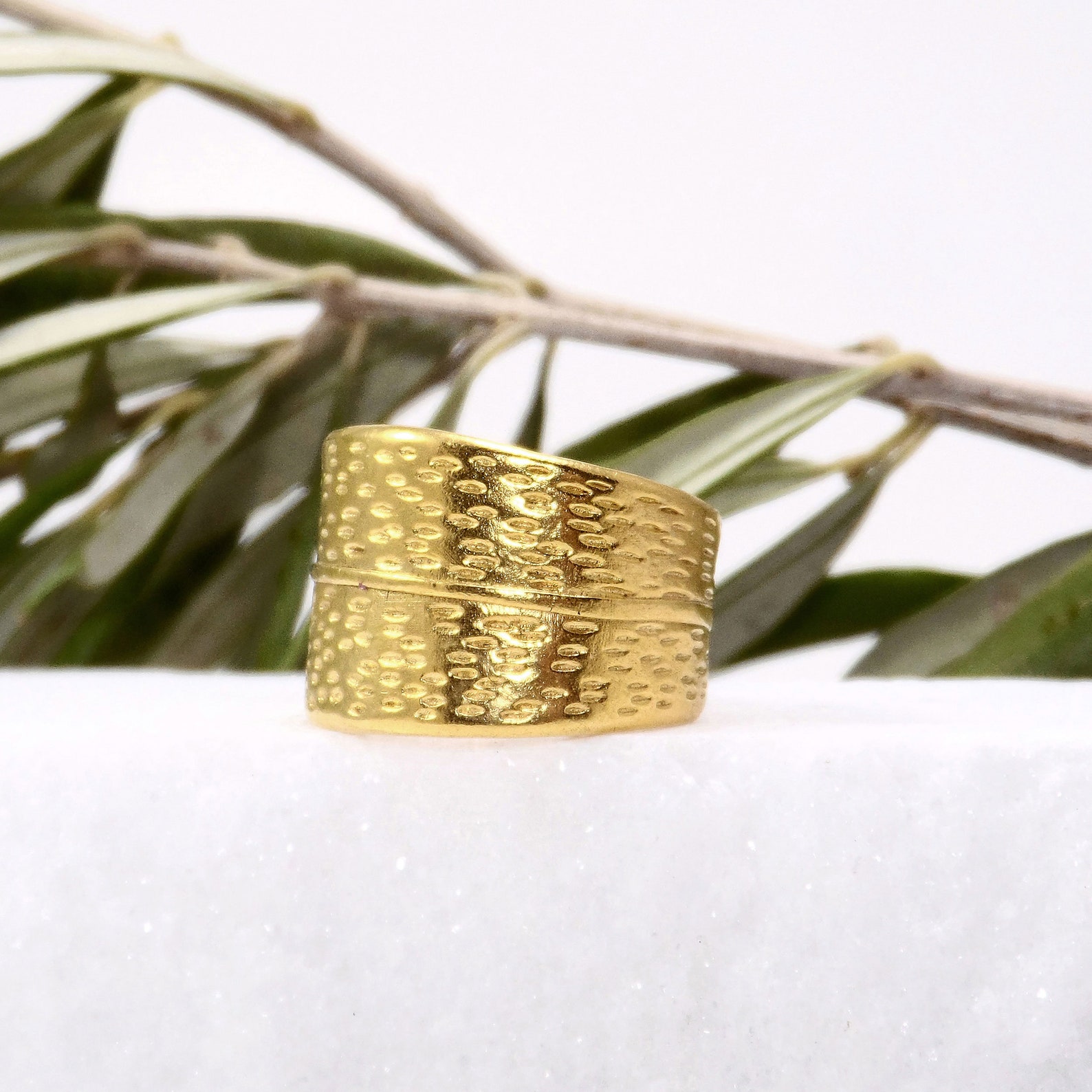 Wide Gold Band Ring Gold Boho Ring Gold Cigar Band Ring | Etsy