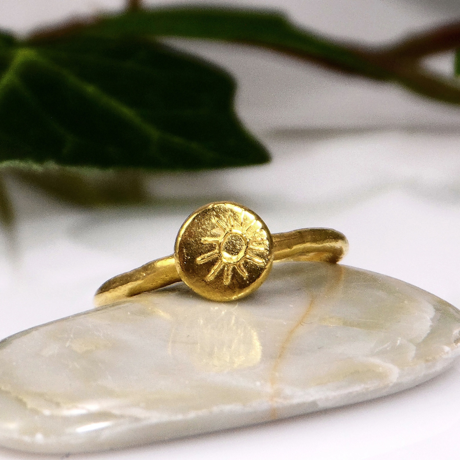 Dainty gold sun ring Tiny sun ring Stacking disc ring Minimal | Etsy
