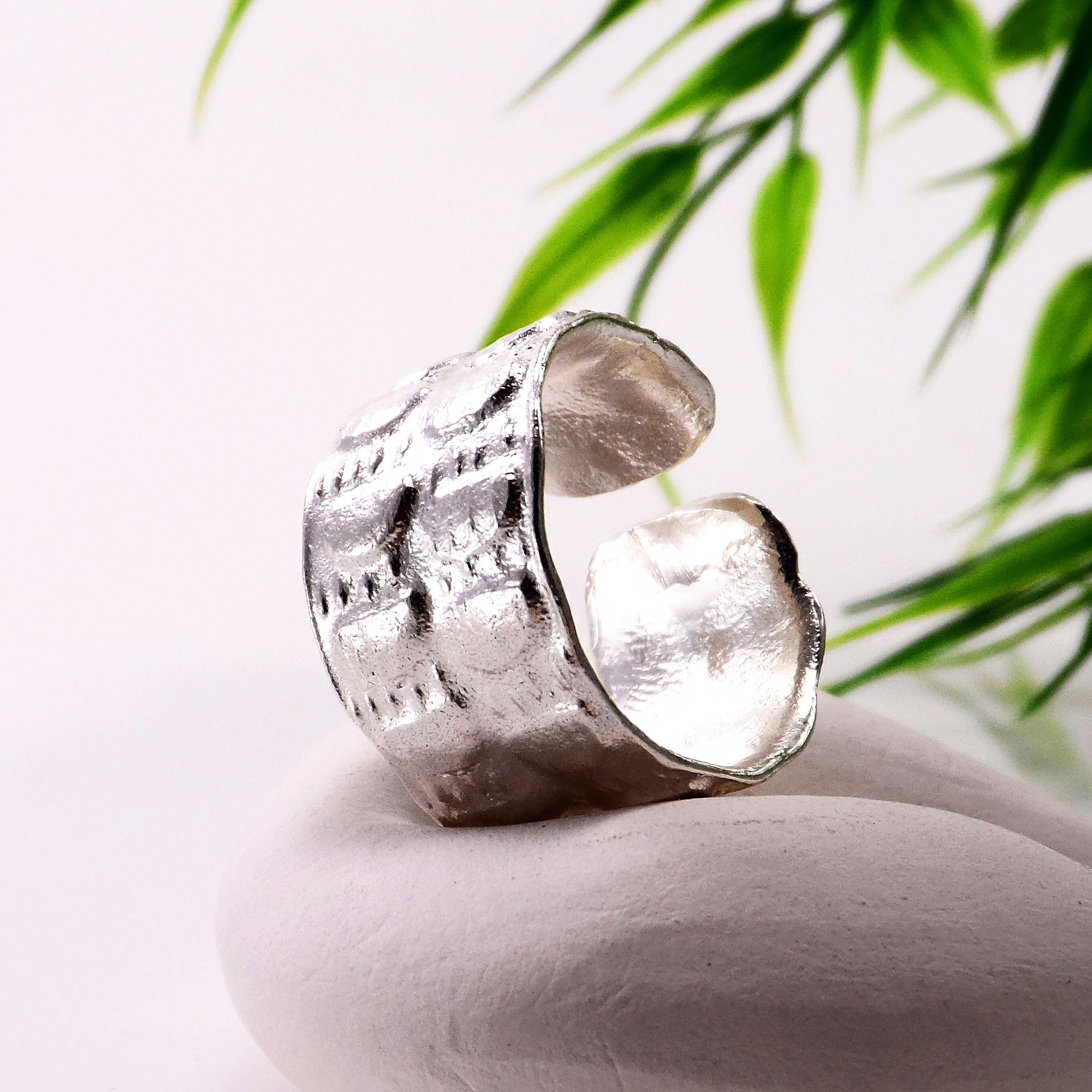 Wide Sterling silver band ring for women Silver cigar band | Etsy