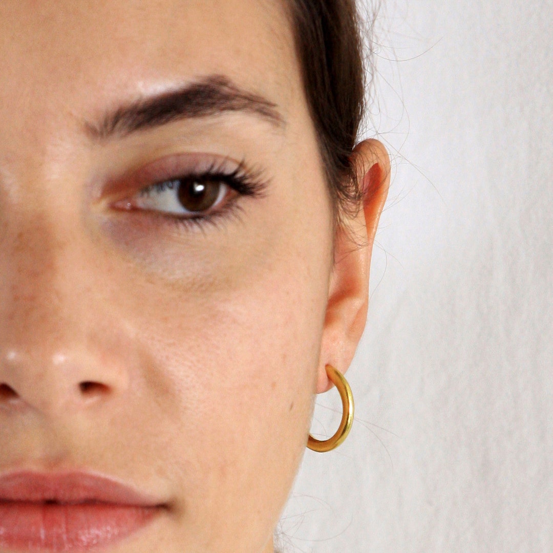 Chunky Hoop Earrings Thick Silver Hoops Simple Silver Hoops Silver Hoop ...