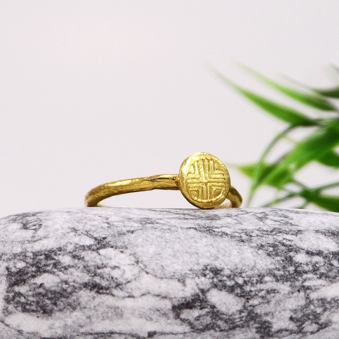 Dainty Gold Disc Ring Tiny Geometric Cross Ring Dainty Boho Stacking ...