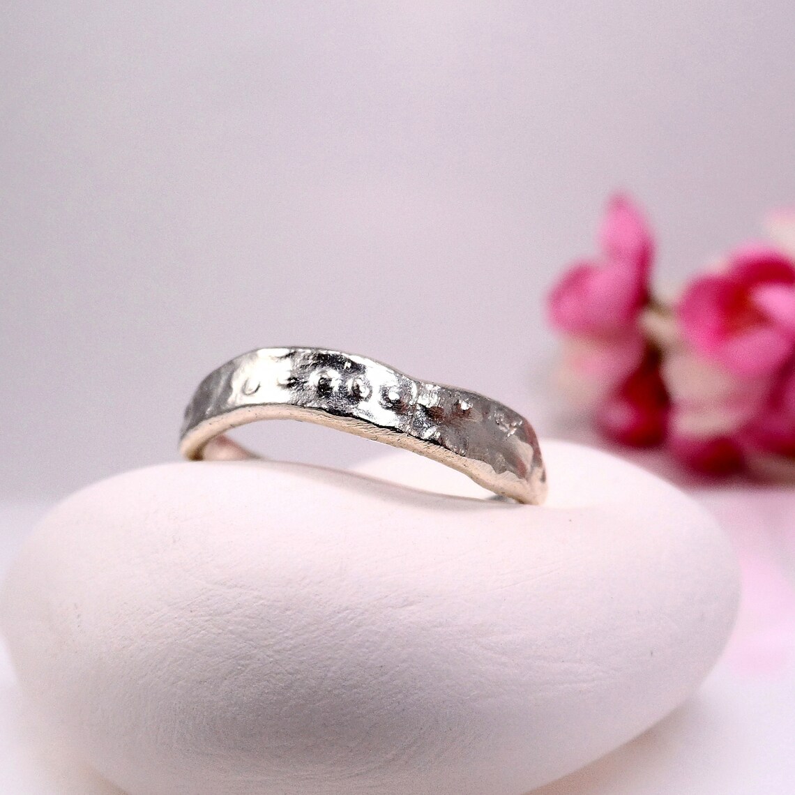Organic Dotted Silver Band Ring Textured Silver Ring for Her - Etsy