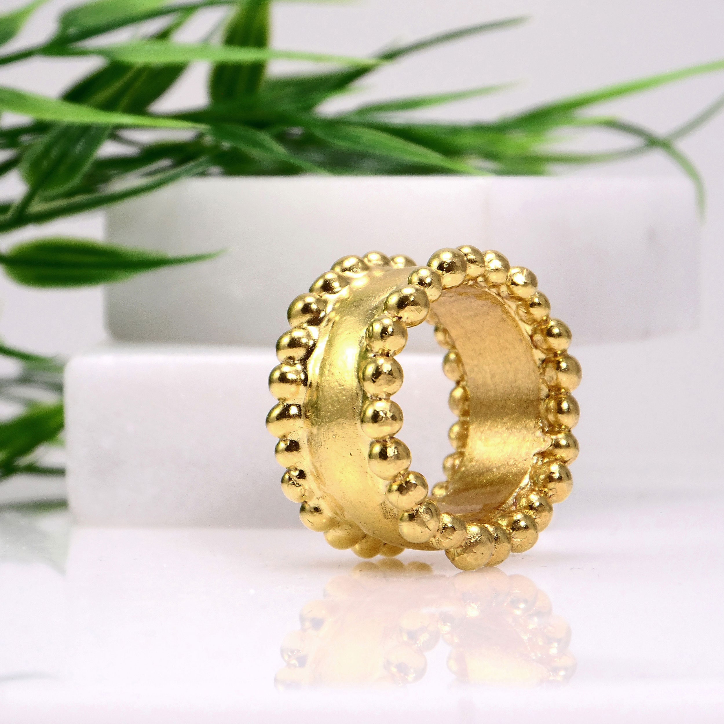 Wide gold band ring Beaded boho ring Chunky band ring Bohemian | Etsy