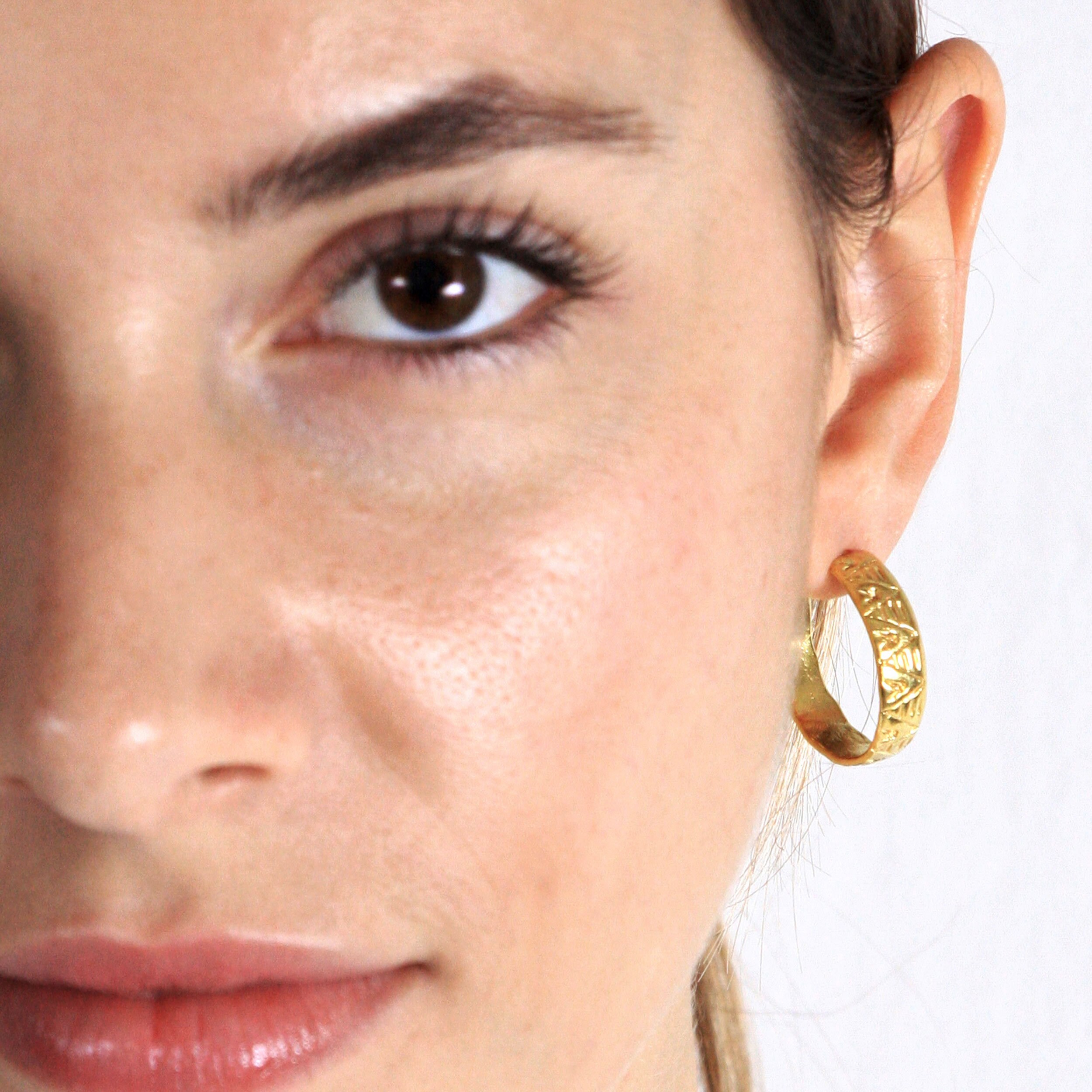 Wide Geometric Gold Hoops Tribal Boho Gold Hoops Creole Hoop Earrings ...