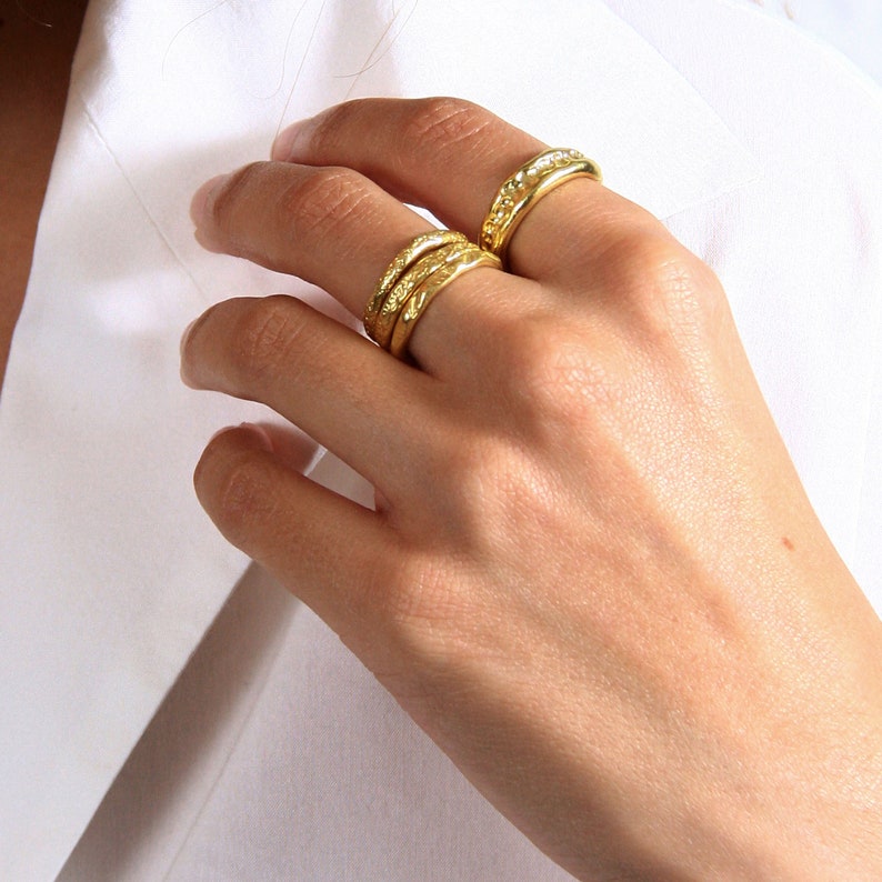Thick Organic Gold Band Ring Irregular Gold Ring for Women Chunky Gold ...