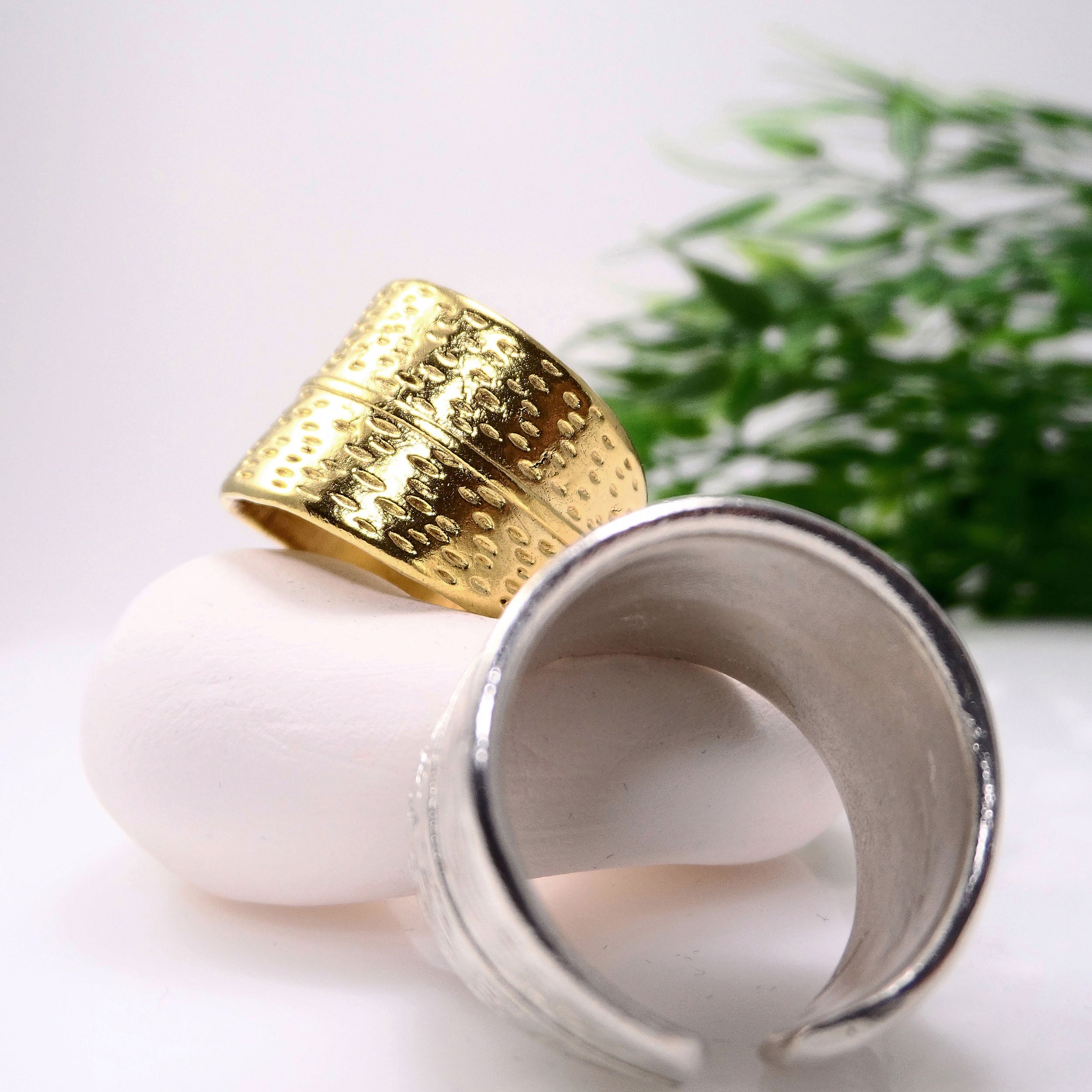 Wide gold band ring Gold boho ring Gold cigar band ring | Etsy