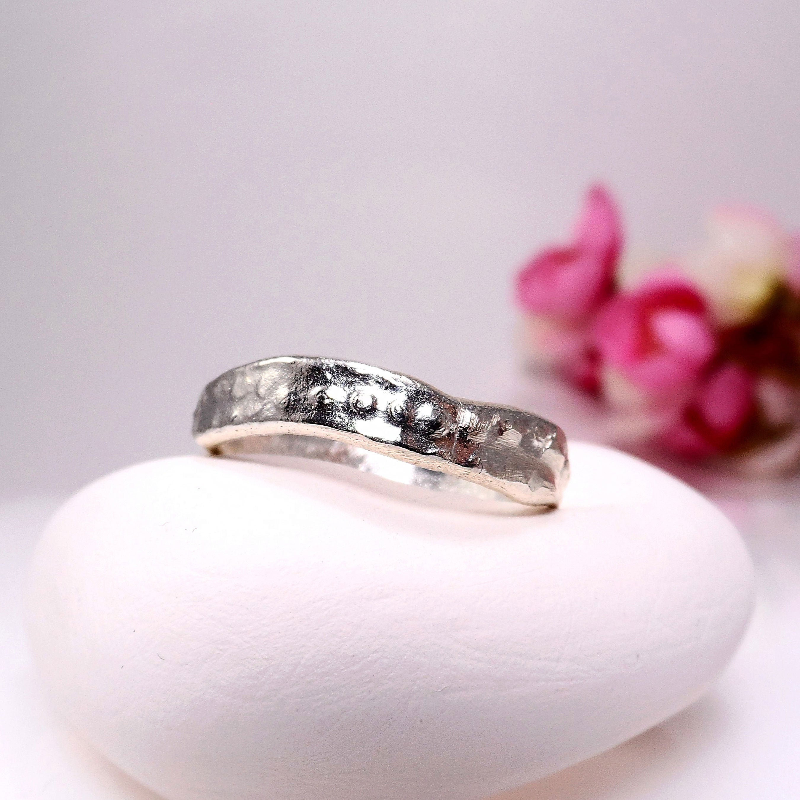 Organic Dotted Silver Band Ring Textured Silver Ring for Her - Etsy