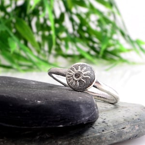 Dainty Gold Sun Ring Tiny Sun Ring Stacking Disc Ring Minimal Sun Ring ...