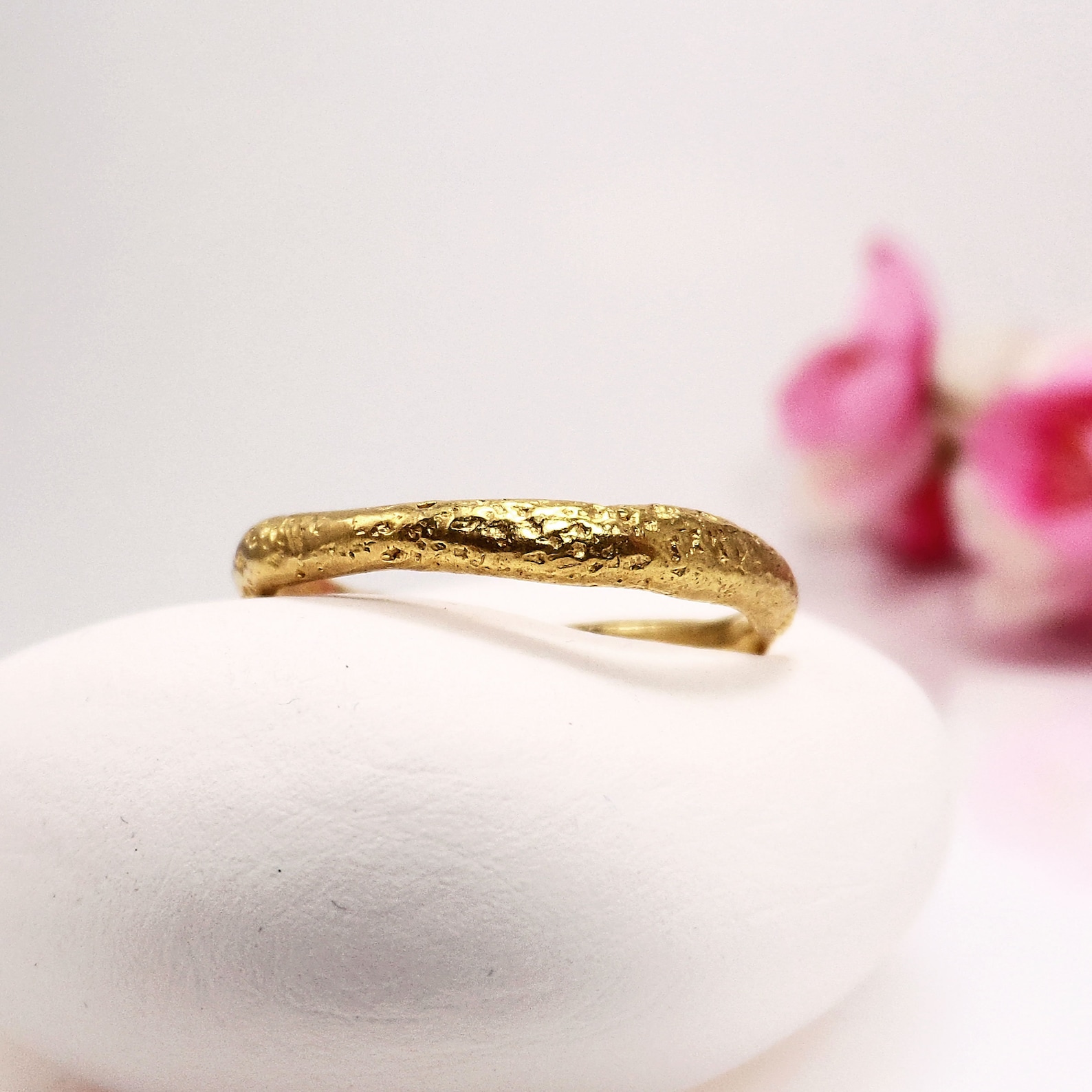 Stone Textured Gold Band Ring for Women Gold Stacking Ring | Etsy